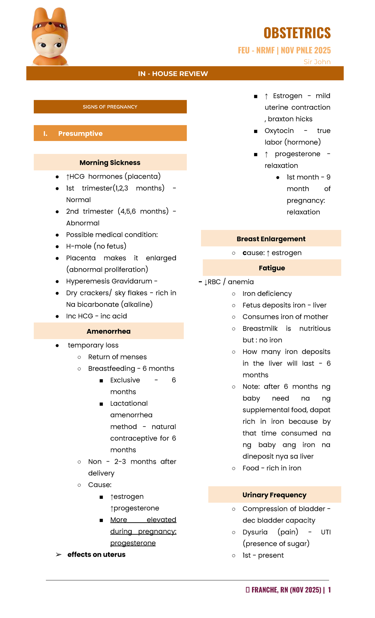 Normal Obstetrics Lecture Notes - OBSTETRICS FEU NRMF NOV PNLE 2025 ...