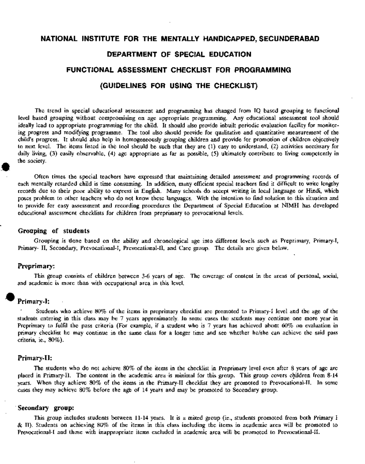 Functional Assessment Checklist for Programming (1775022078) - Studocu
