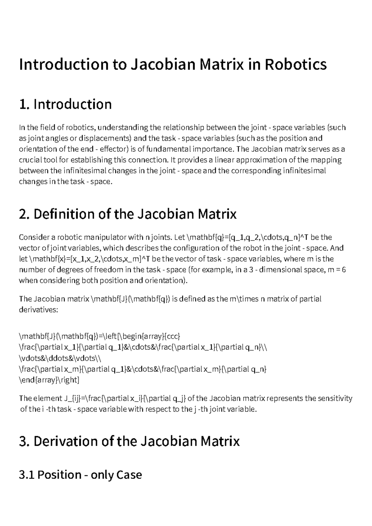 Introduction to Jacobian Matrix in Robotics - Introduction In the field ...