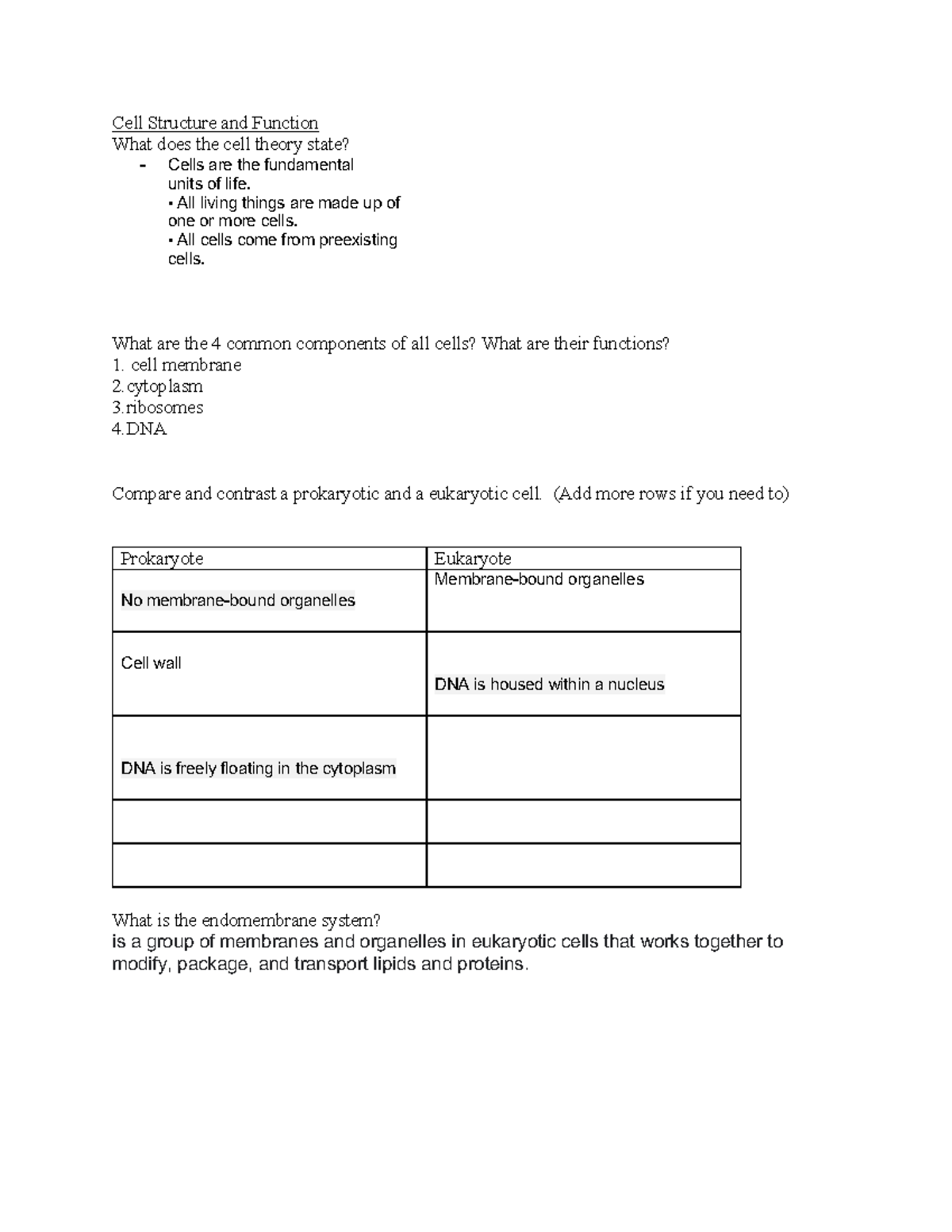 Cell Structure and Function-practice worksheet - Cell Structure and ...
