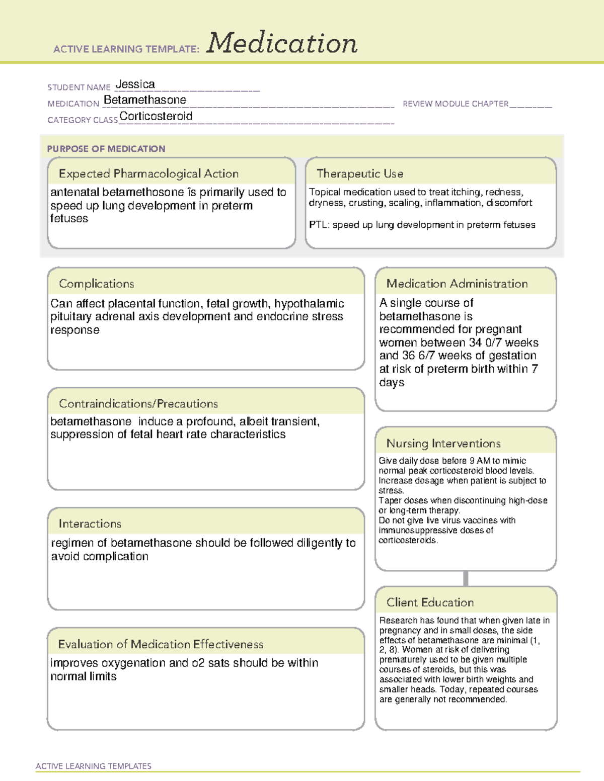 Betamethasone ATI Med Template: Pharmacology & Nursing Notes - Studocu