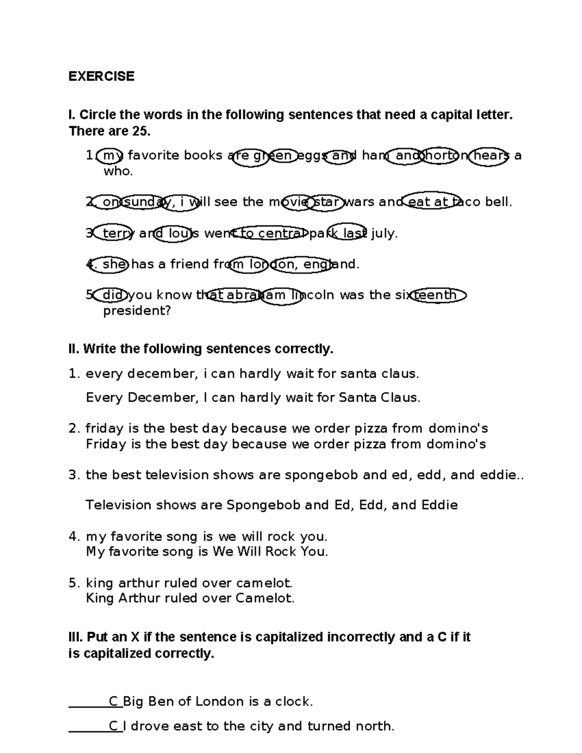 Homework Unit 1 - Capitalization Exercises and Practice - Studocu