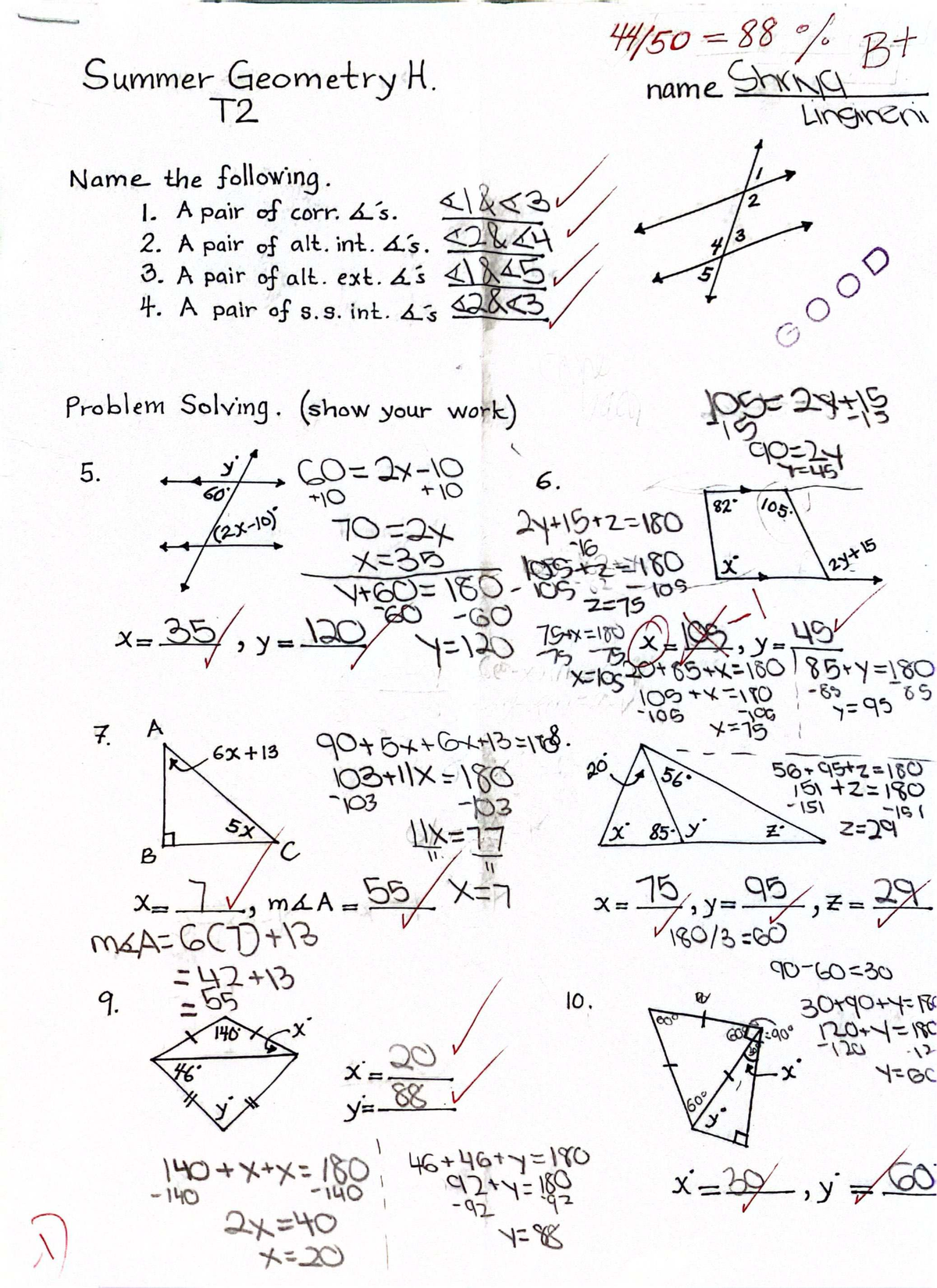 88 Bt Summer Geometry T2 Exam Review and Problem Solving Guide - Studocu