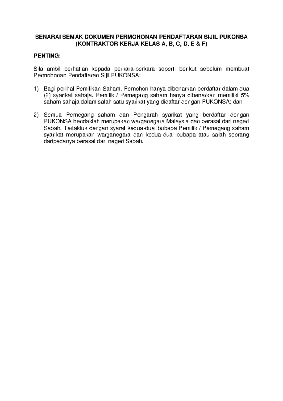 Senarai Semak Permohonan Pendaftaran Sijil PUKONSA - Politik - Studocu