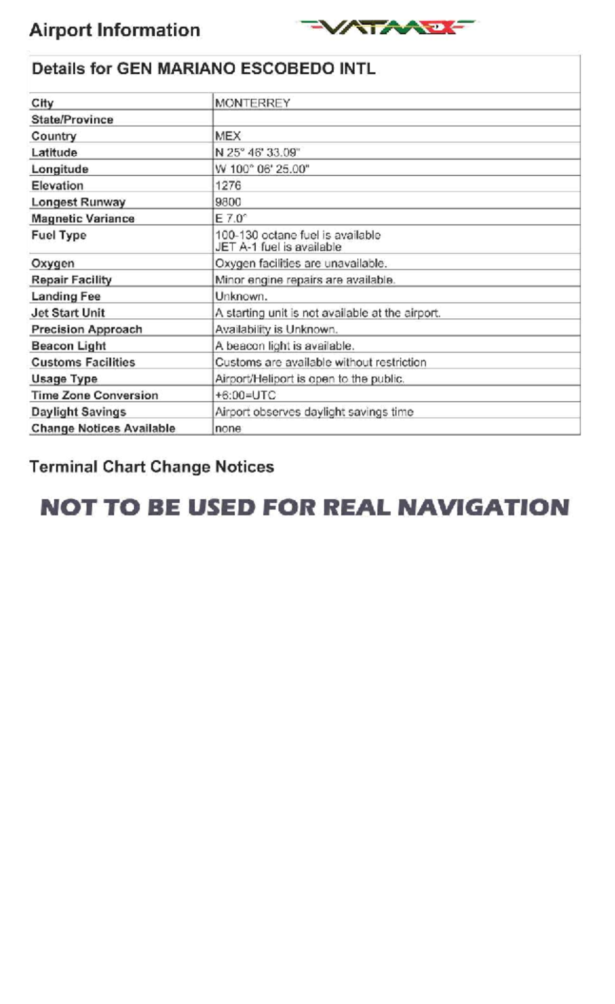 MMM Y - Aeronautical Chart for GEN MARIANO ESCOBEDO INTL - Studocu