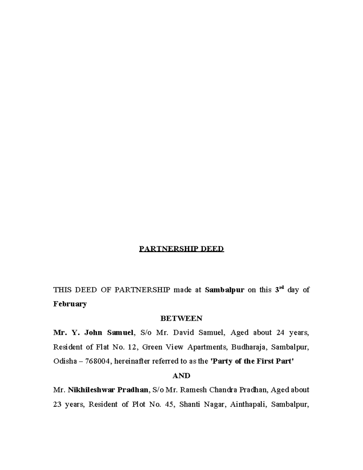 Partnership Deed for Legal Consultancy - P.G. Law Dept. - Studocu