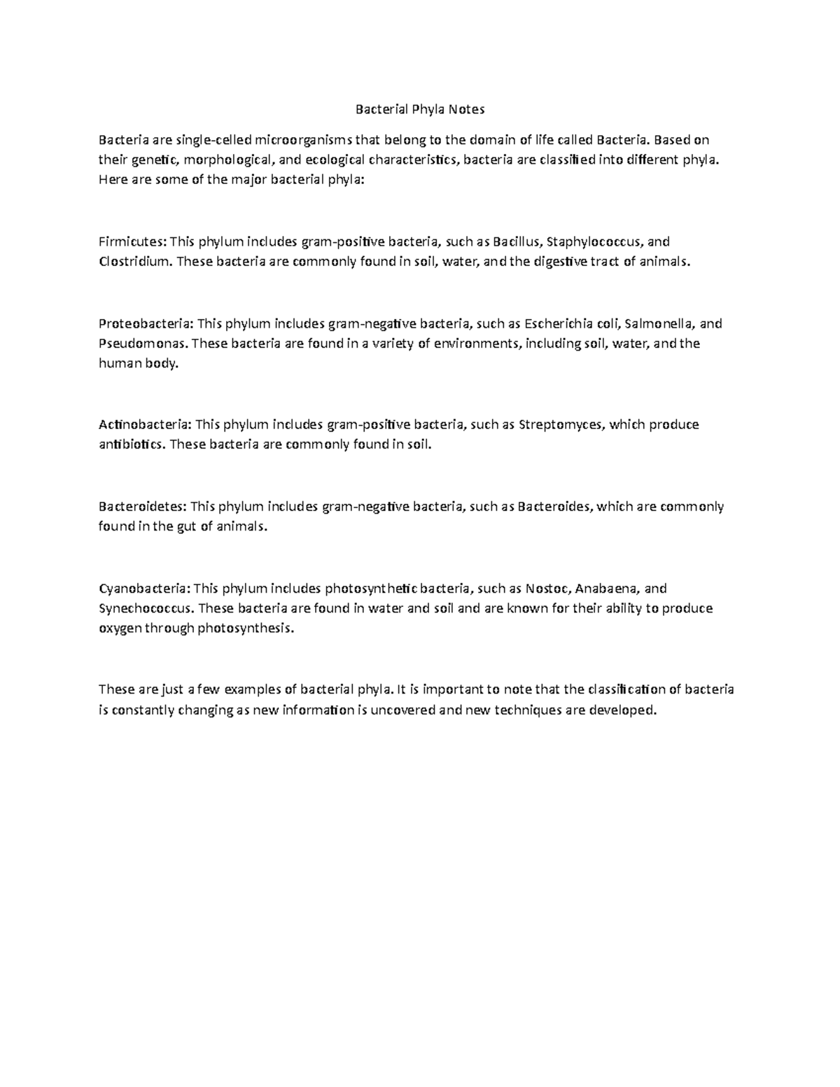 Bacterial Phyla Notes - Bacteria are single-celled microorganisms that ...