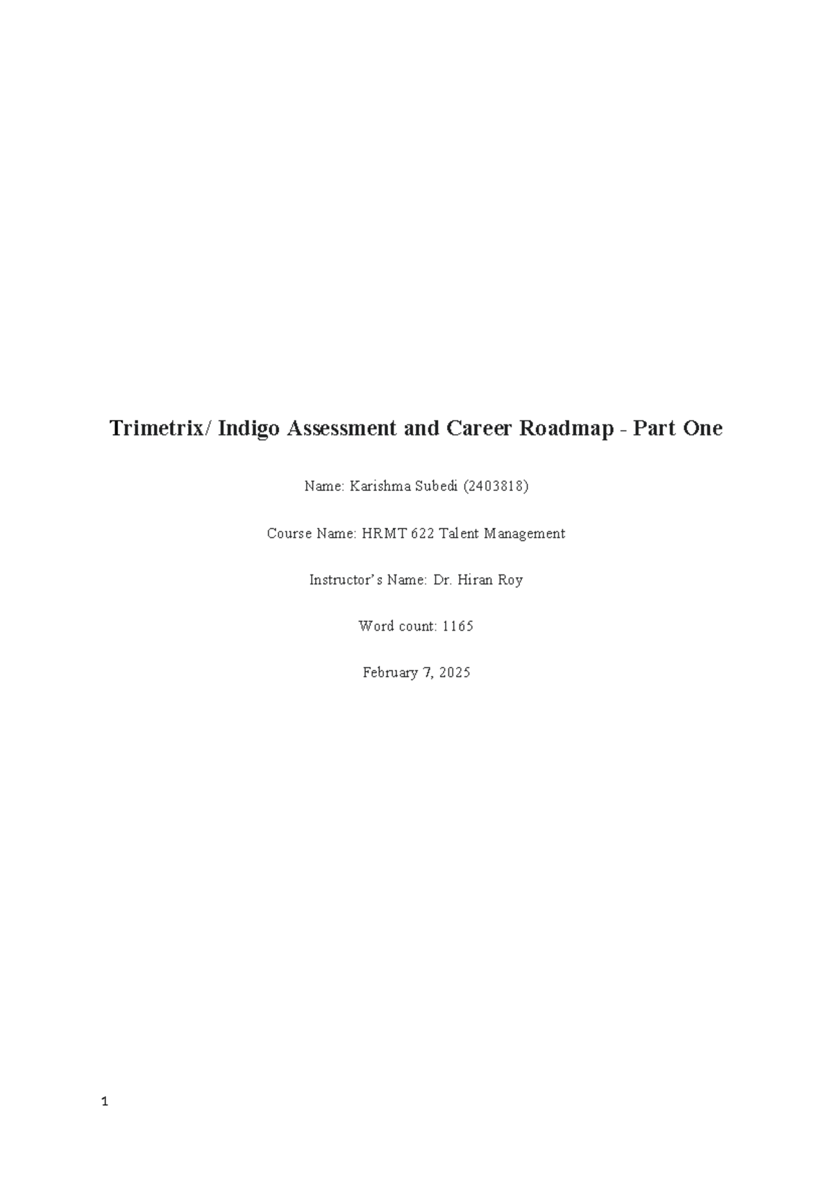 Personality Analysis and Action Plan - Trimetrix/ Indigo Assessment and ...