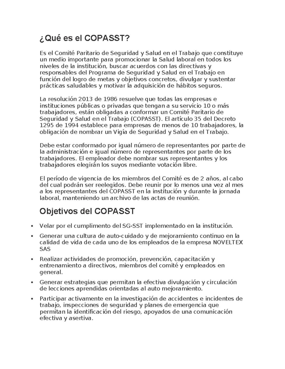 Capacitación sobre el COPASST y su Función en Seguridad Laboral - Studocu