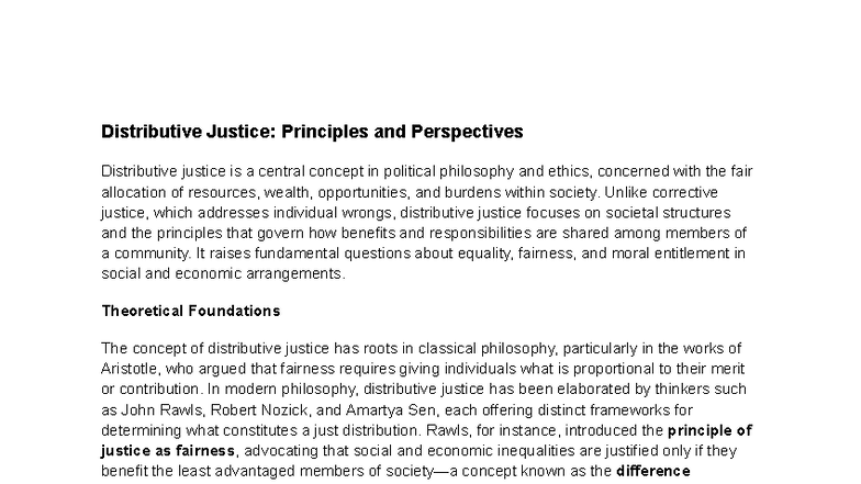 Distributive Justice: Principles and Perspectives in Political ...