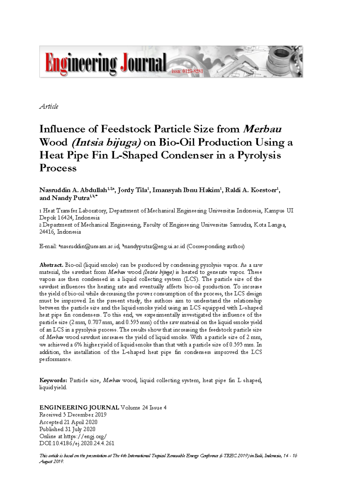 Influence of Feedstock Particle Size on Liquid Smoke Yield in Pyrolysis ...