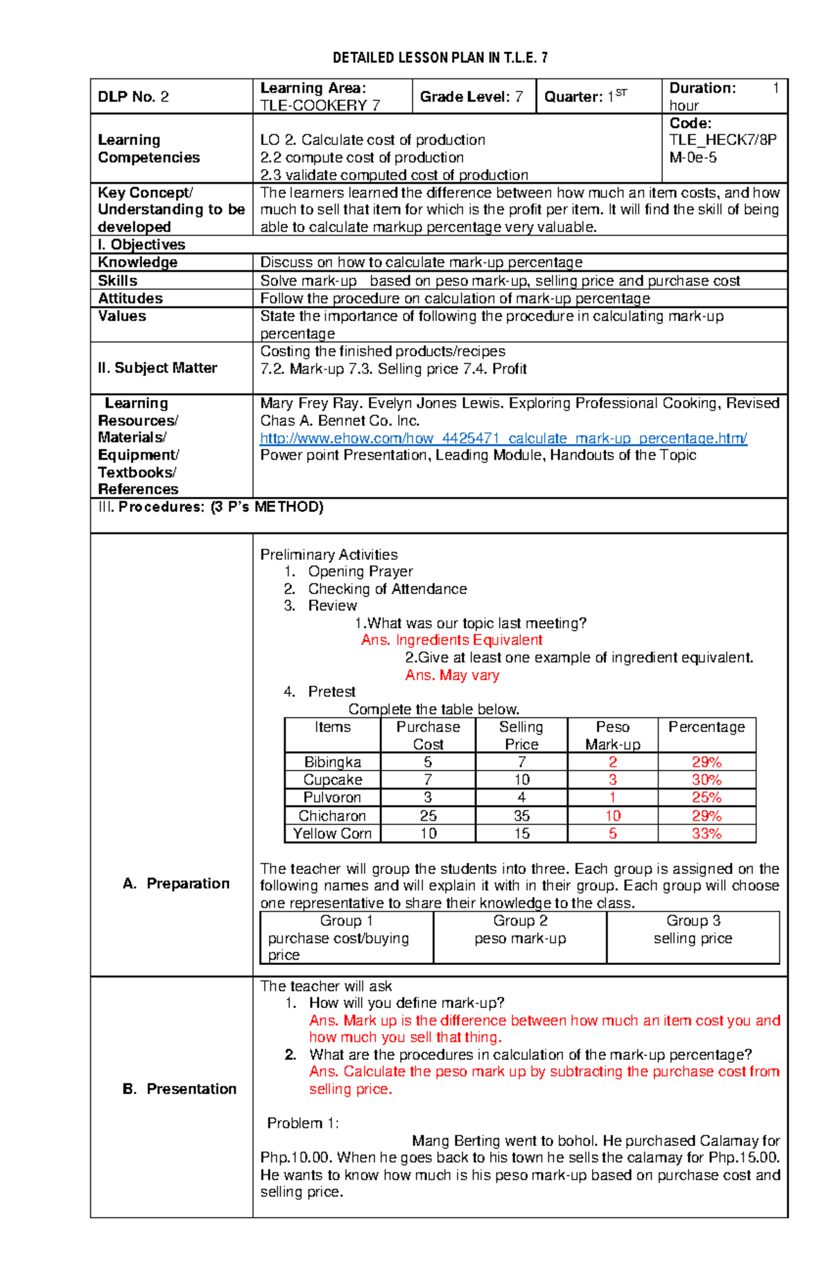 Scribd - ... - DETAILED LESSON PLAN IN T.L. 7 DLP No. 2 Learning Area ...