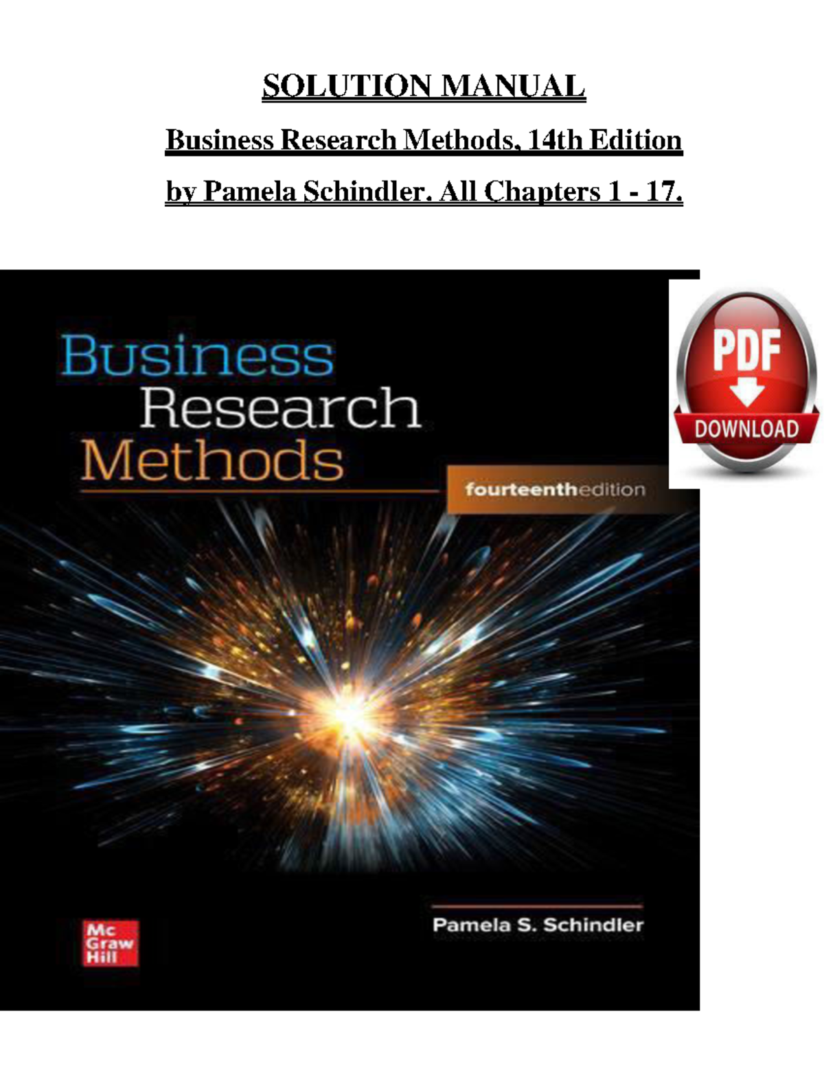 SOLUTION MANUAL: Business Research Methods 14th Ed. by Pamela Schindler ...