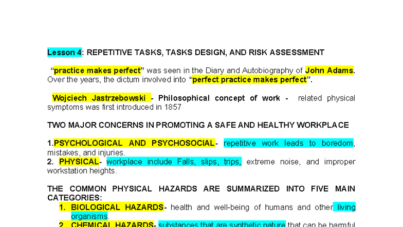 Reviewer - review - Lesson 4: REPETITIVE TASKS, TASKS DESIGN, AND RISK ...