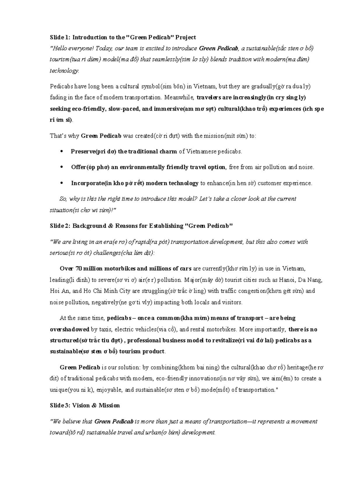 T - Topic 4: Green Pedicab Project Overview and Sustainable Tourism ...