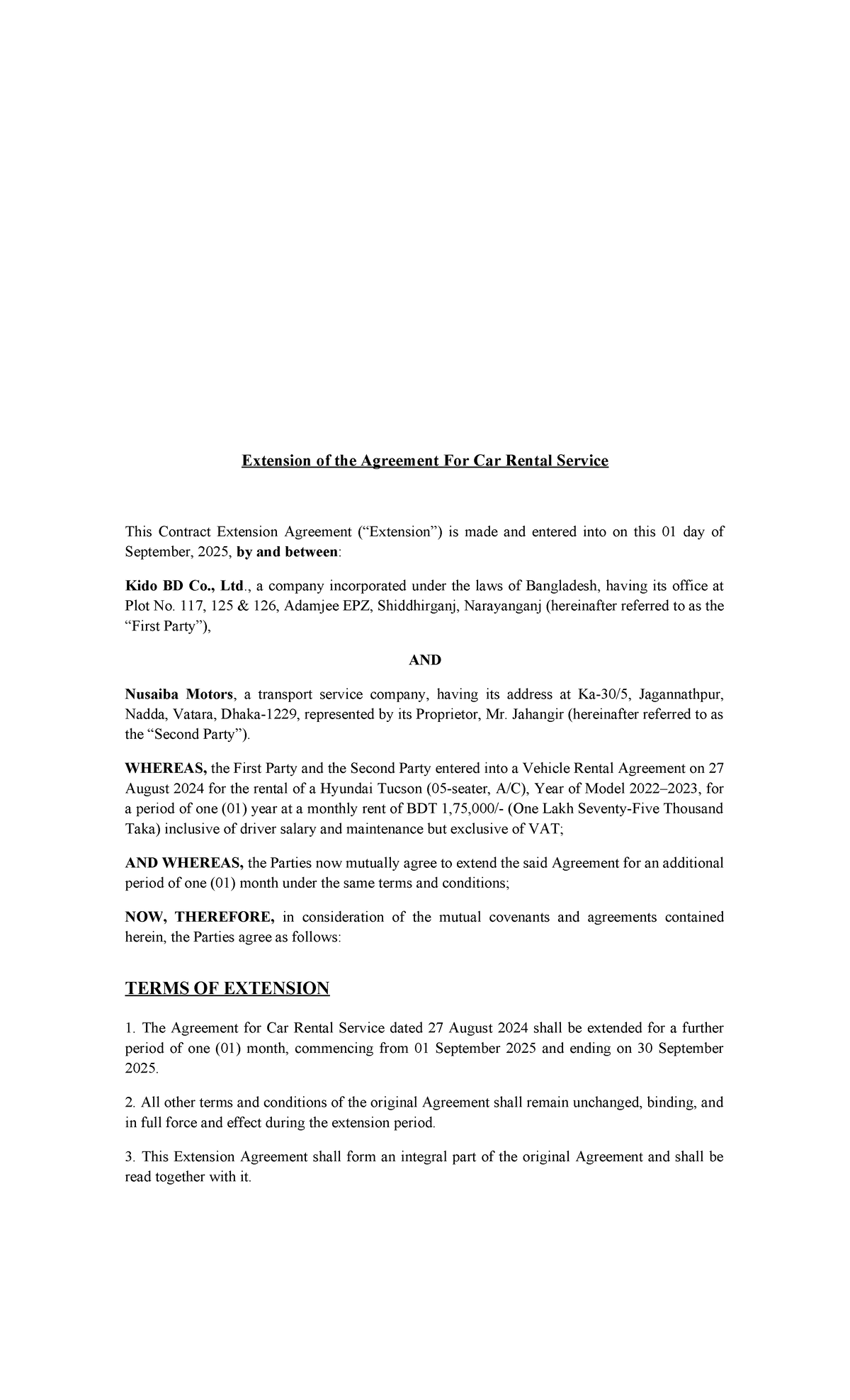 Contract Extension Agreement for Car Rental Service - Studocu