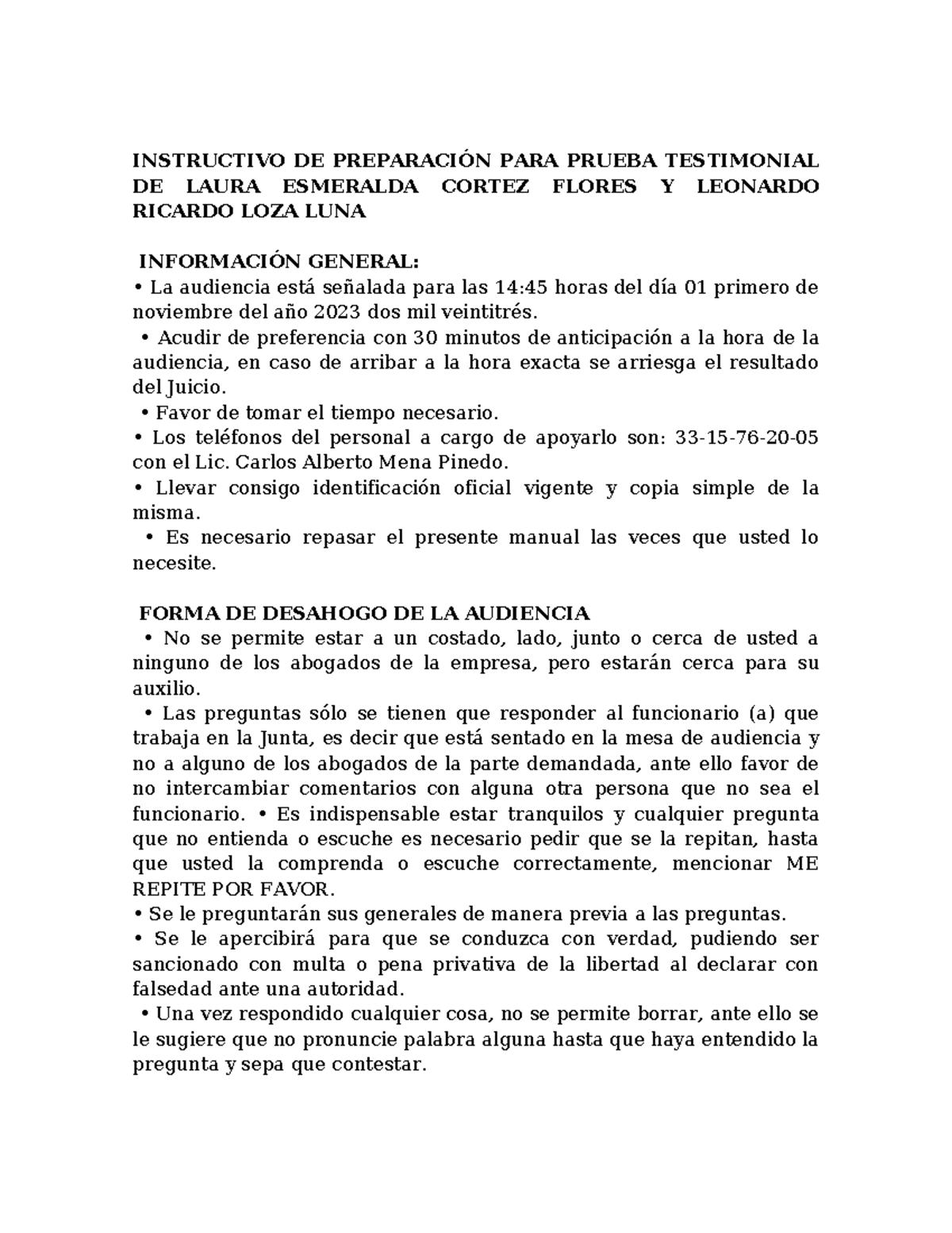 Instructivo para la Prueba Testimonial - Laura E. Cortez y L. R. Loza ...