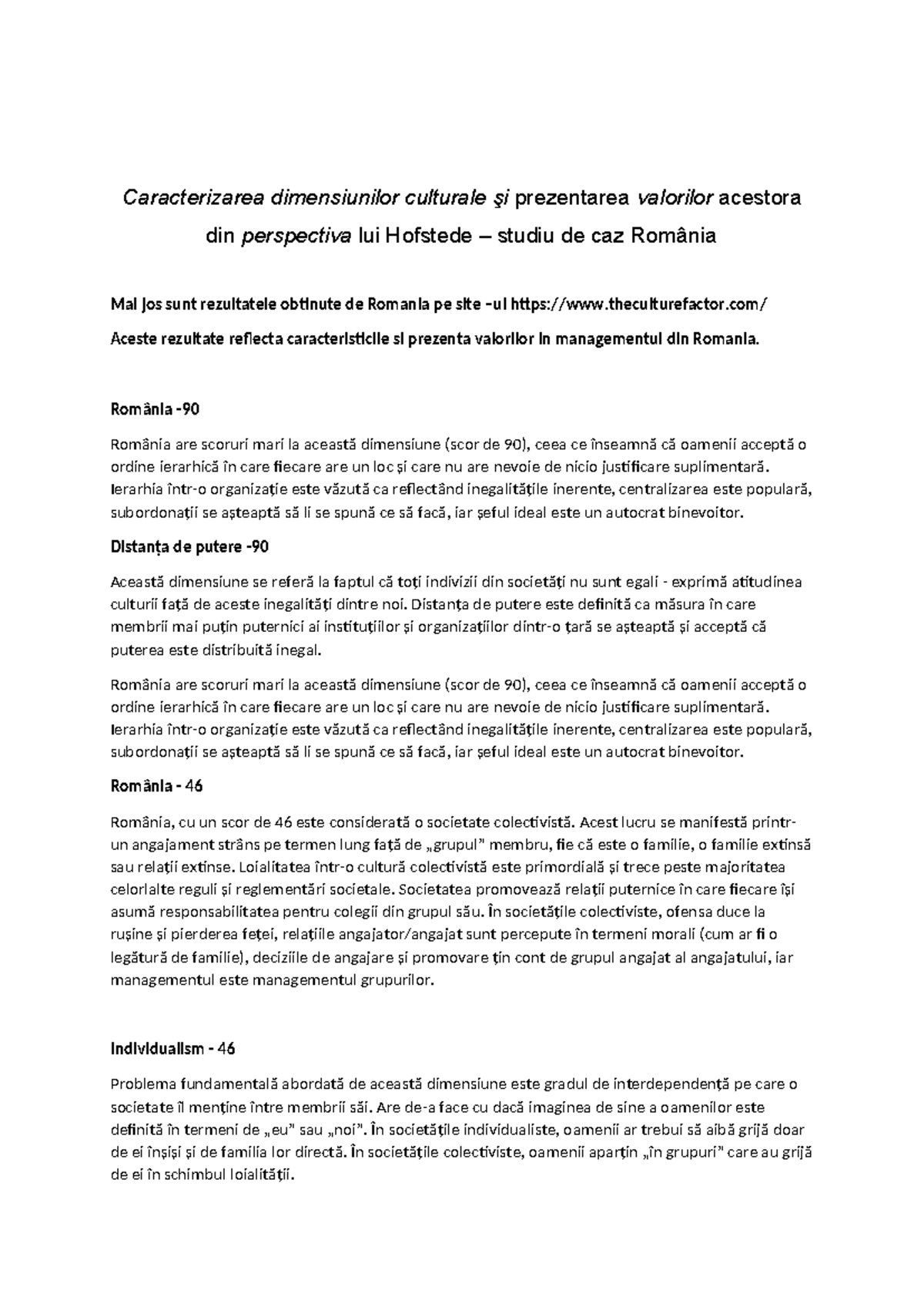Studiu de caz: Dimensiunile culturale în România conform lui Hofstede ...