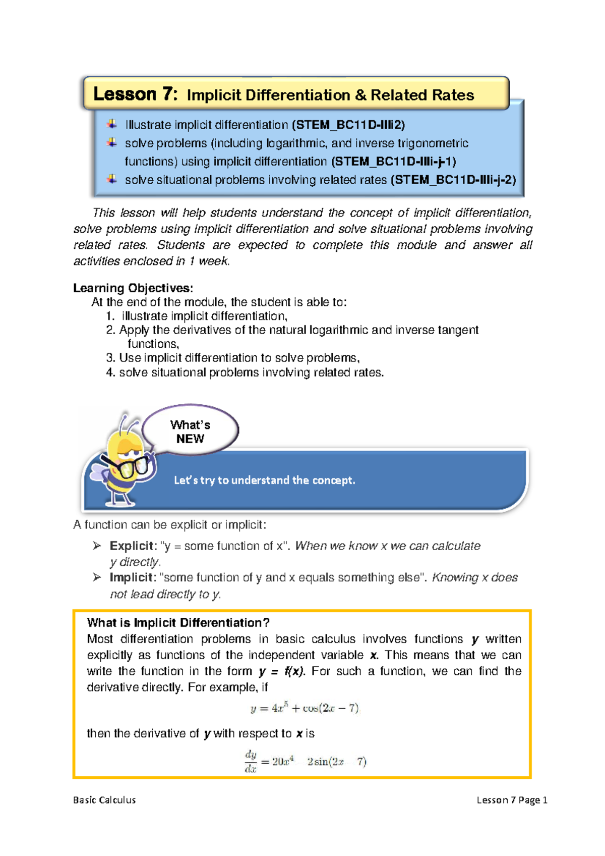 Lesson 7: Implicit Differentiation & Related Rates (Q3W7) - Studocu
