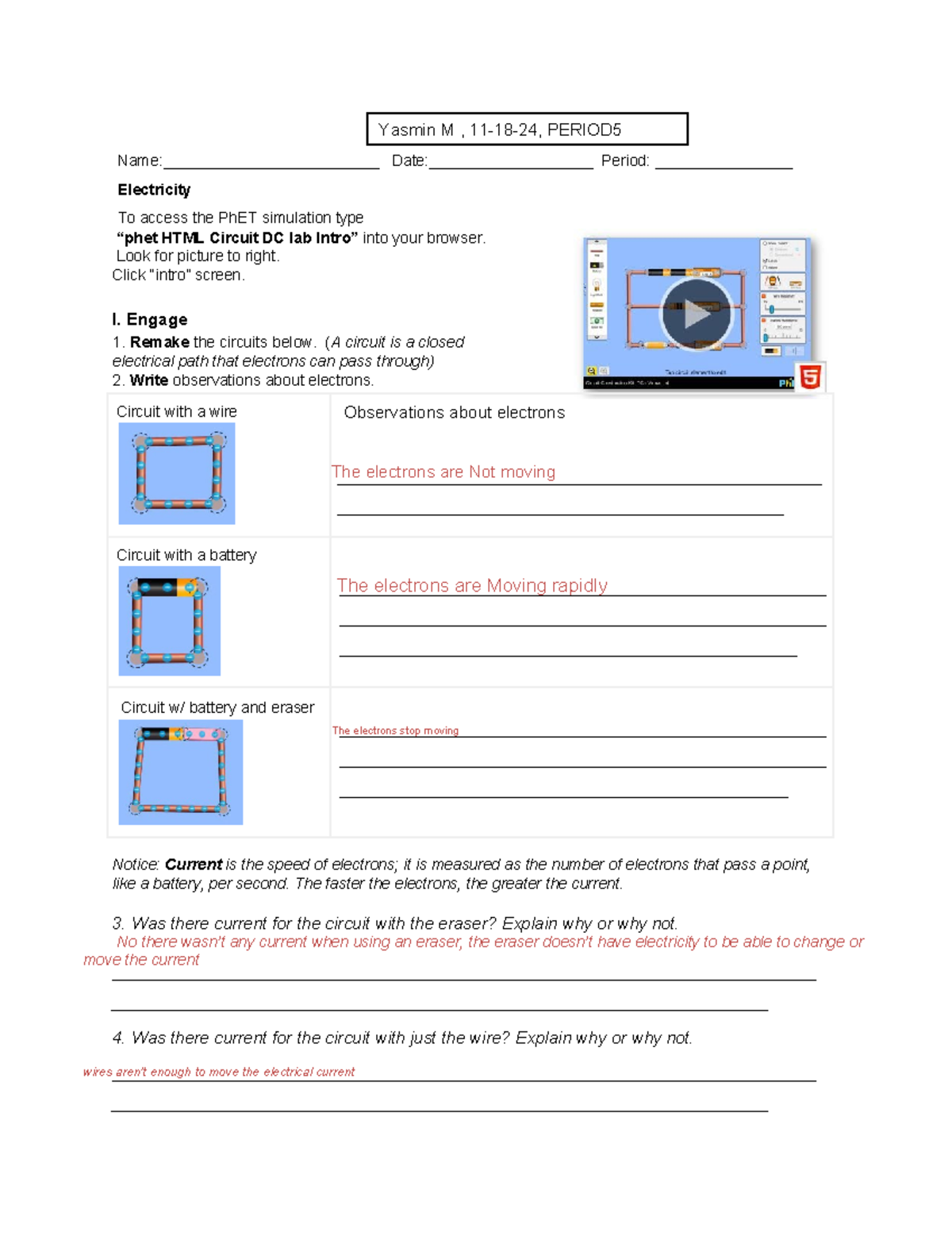 Electrical current worksheet - Name:_________________________ Date ...
