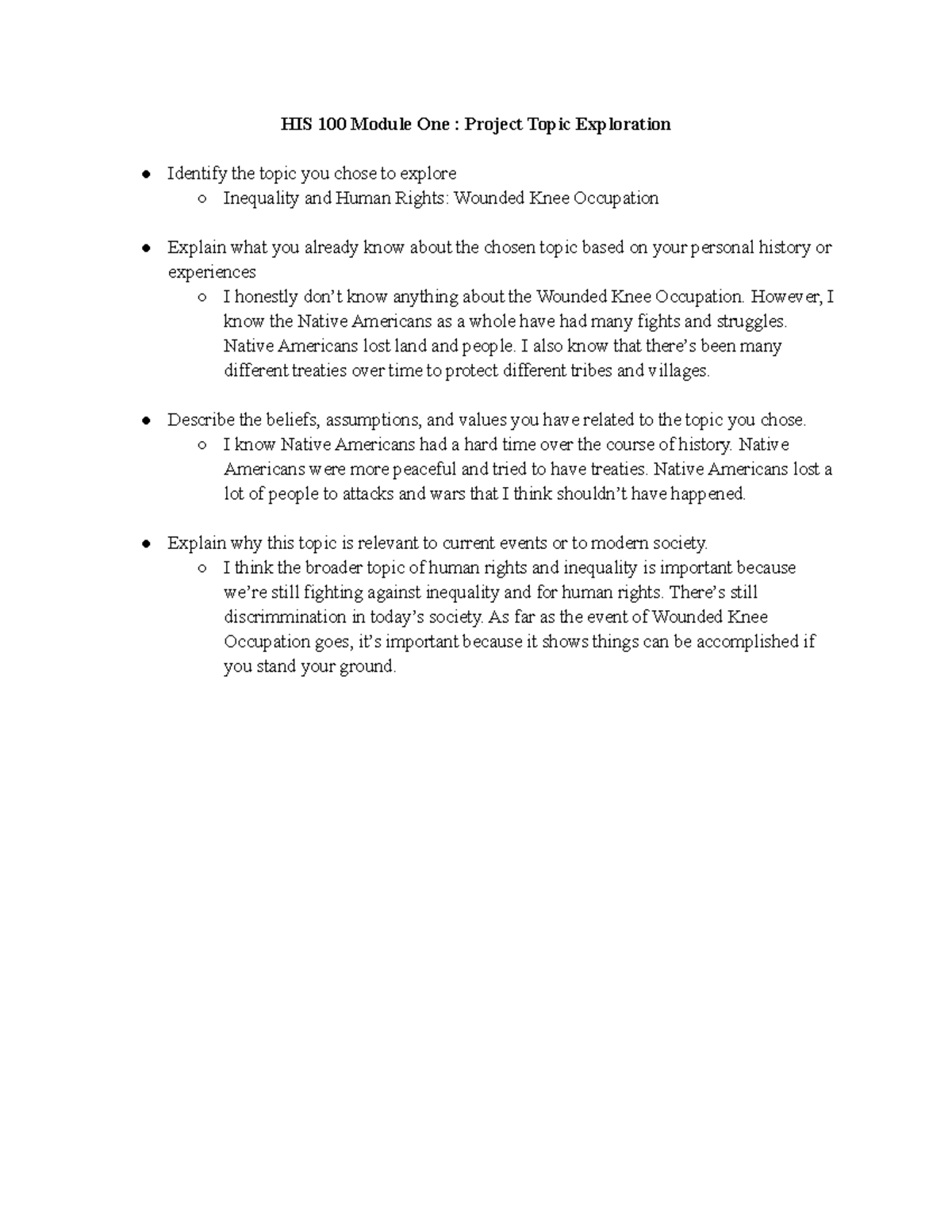 HIS 100 Module One - Exploring Inequality and Human Rights: Wounded ...