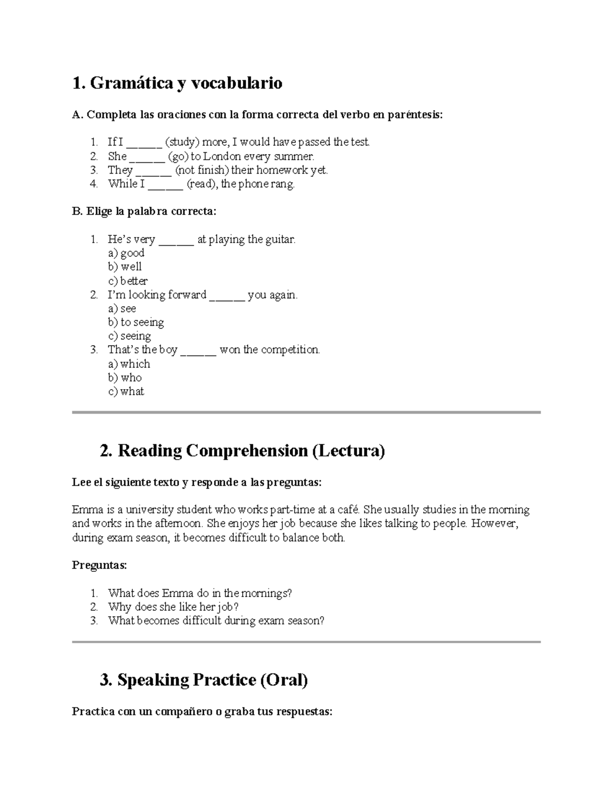 Gramática y Vocabulario: Ejercicios y Comprensión Lectora - Cambrige ...