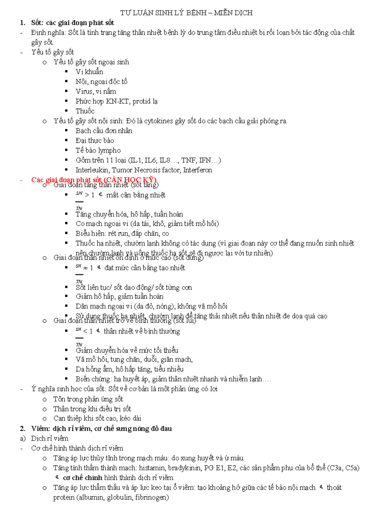 TỰ LUẬN SINH LÝ BỆNH - MIỄN DỊCH VÀ CÁC RỐI LOẠN LIÊN QUAN - Studocu