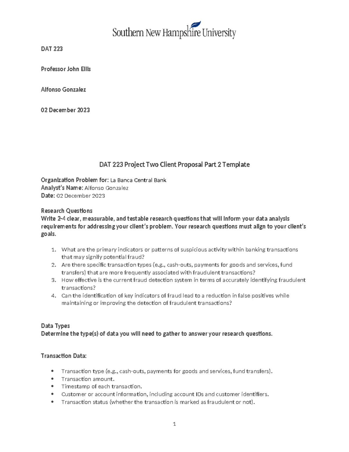 Module 6 project 2 - DAT 223 Professor John Ellis Alfonso Gonzalez 02 ...