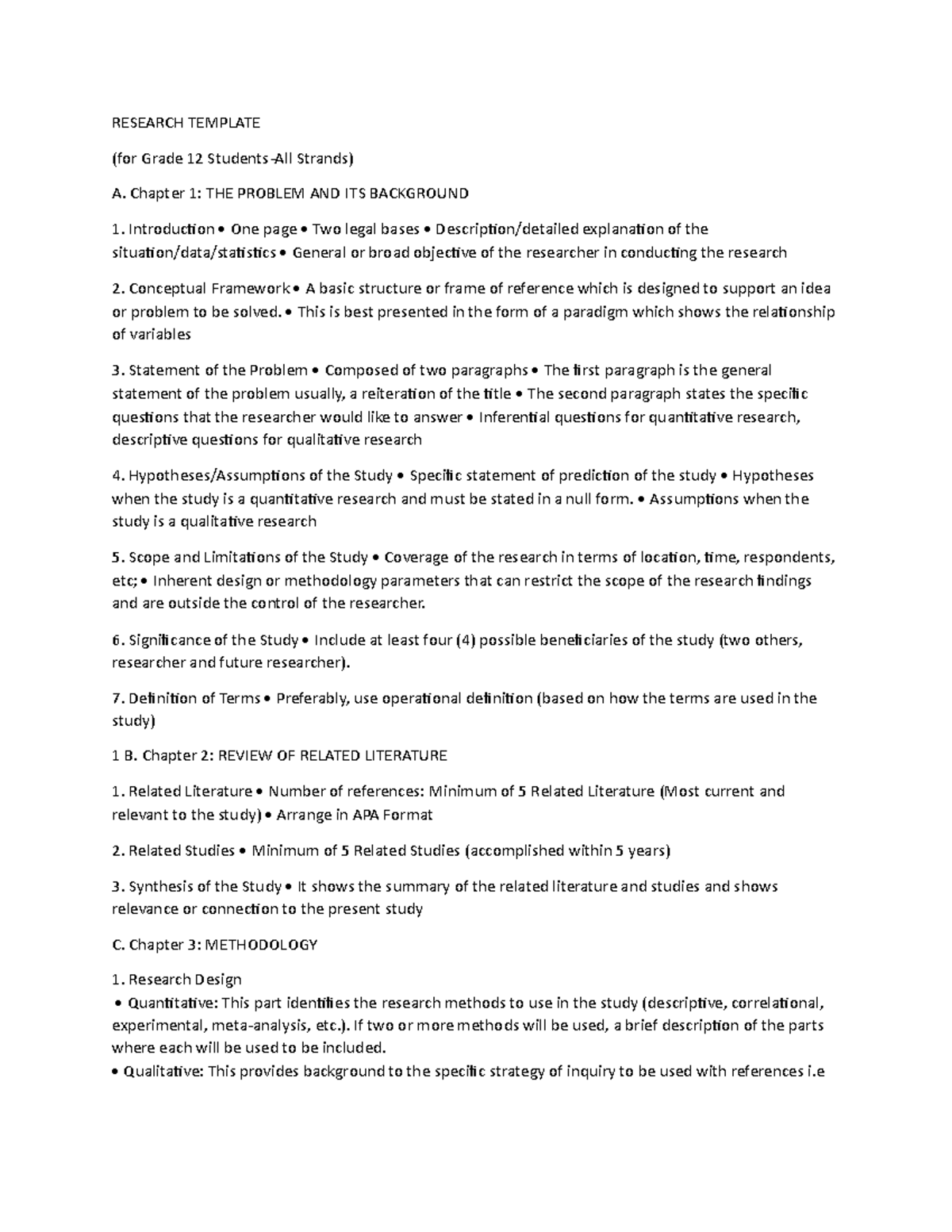 Grade 12 Research Template: Comprehensive Guide to Study Structure ...