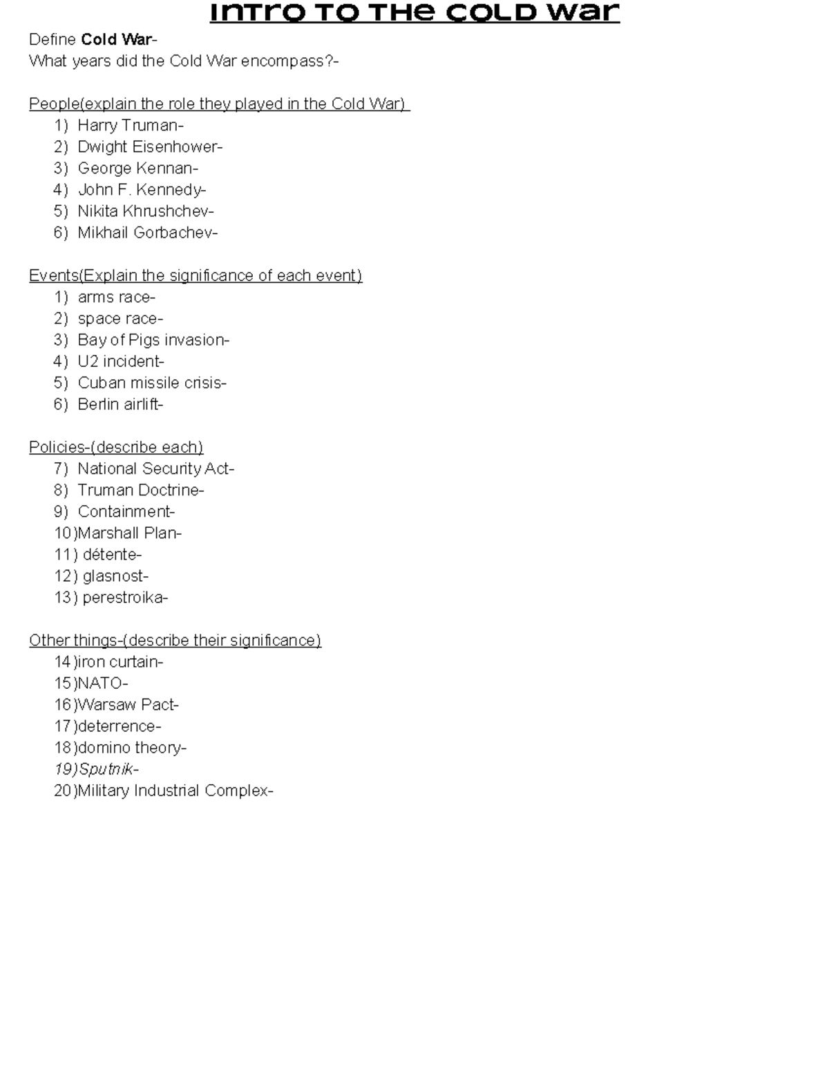 Intro to the Cold War - dghhggkckkkkkkkkkkk - Intro to the Cold War ...