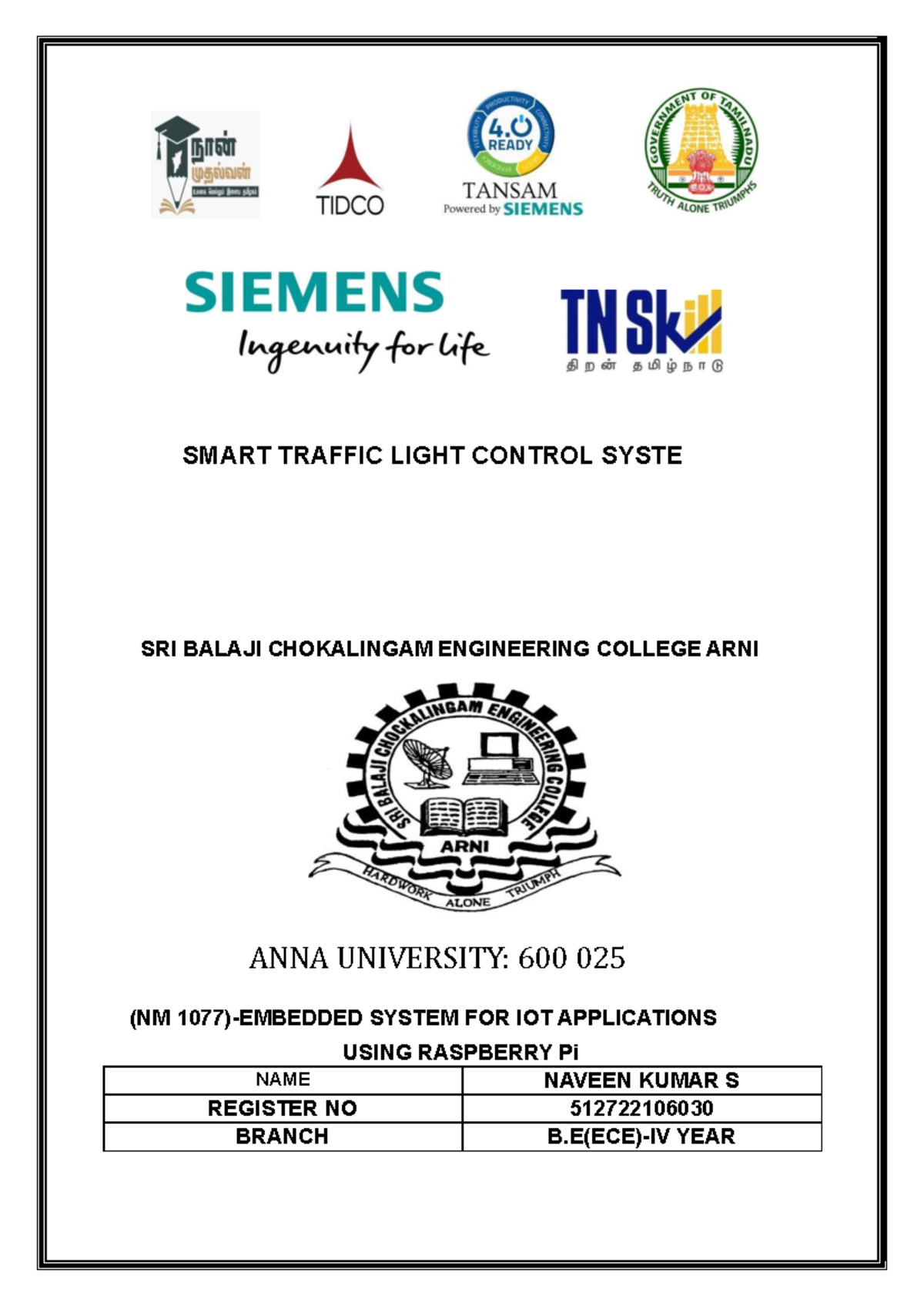 Smart Traffic Light Control System (IOT Applications) - Project Report ...