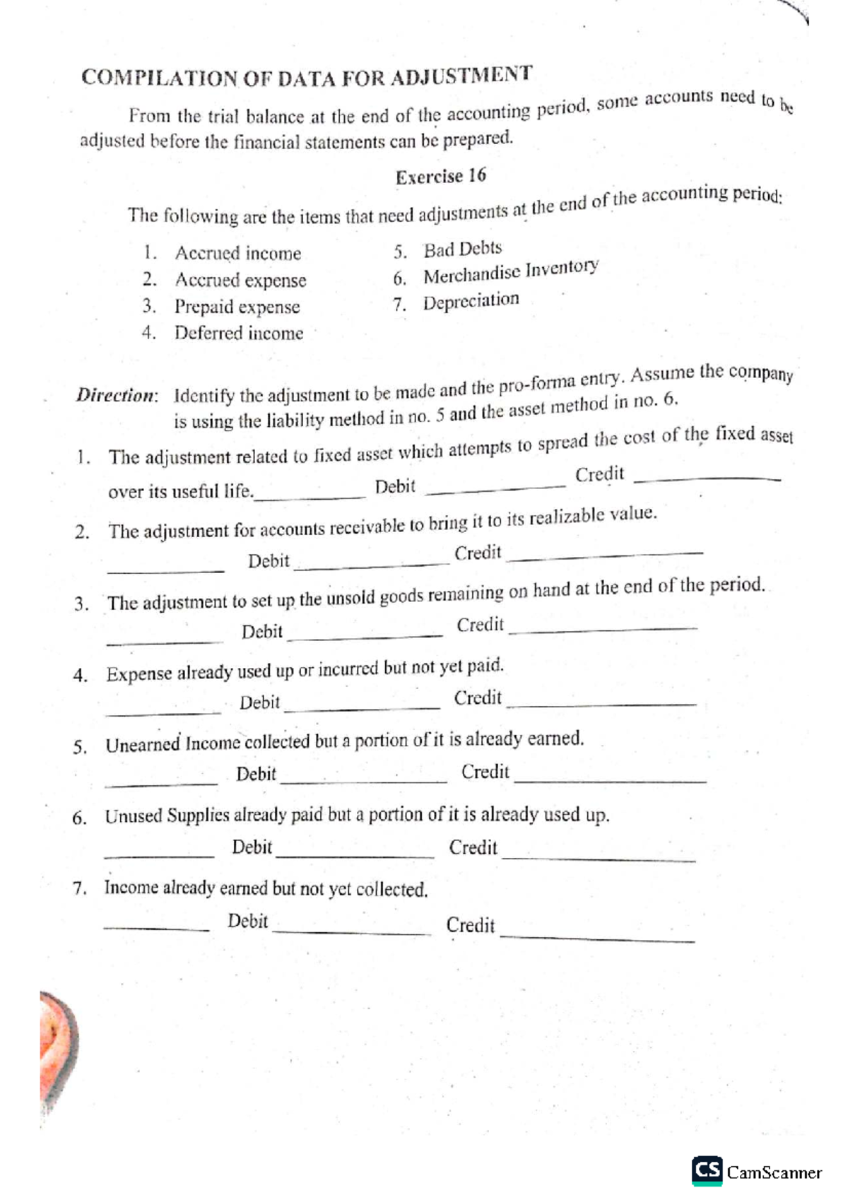 CS Adjusting Entries and Financial Position for Accounting Period - Studocu