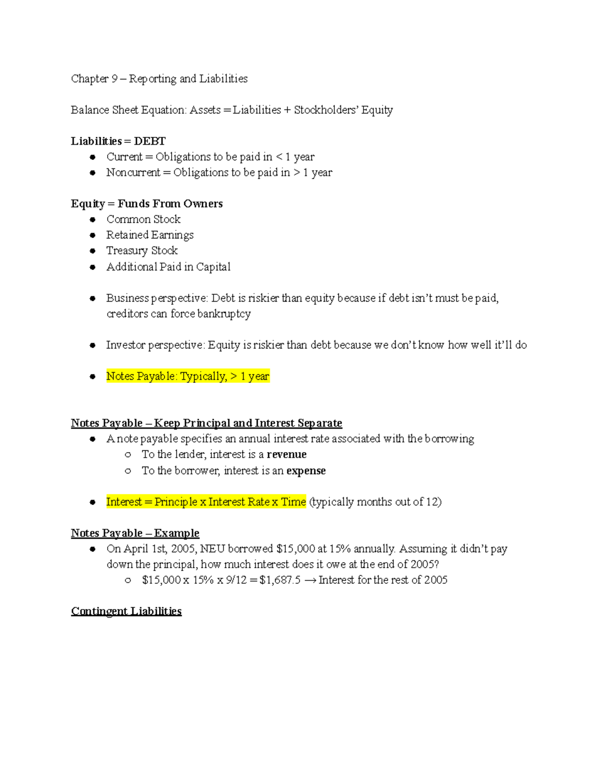 Chap 9 Notes - Chapter 9 – Reporting and Liabilities Balance Sheet ...