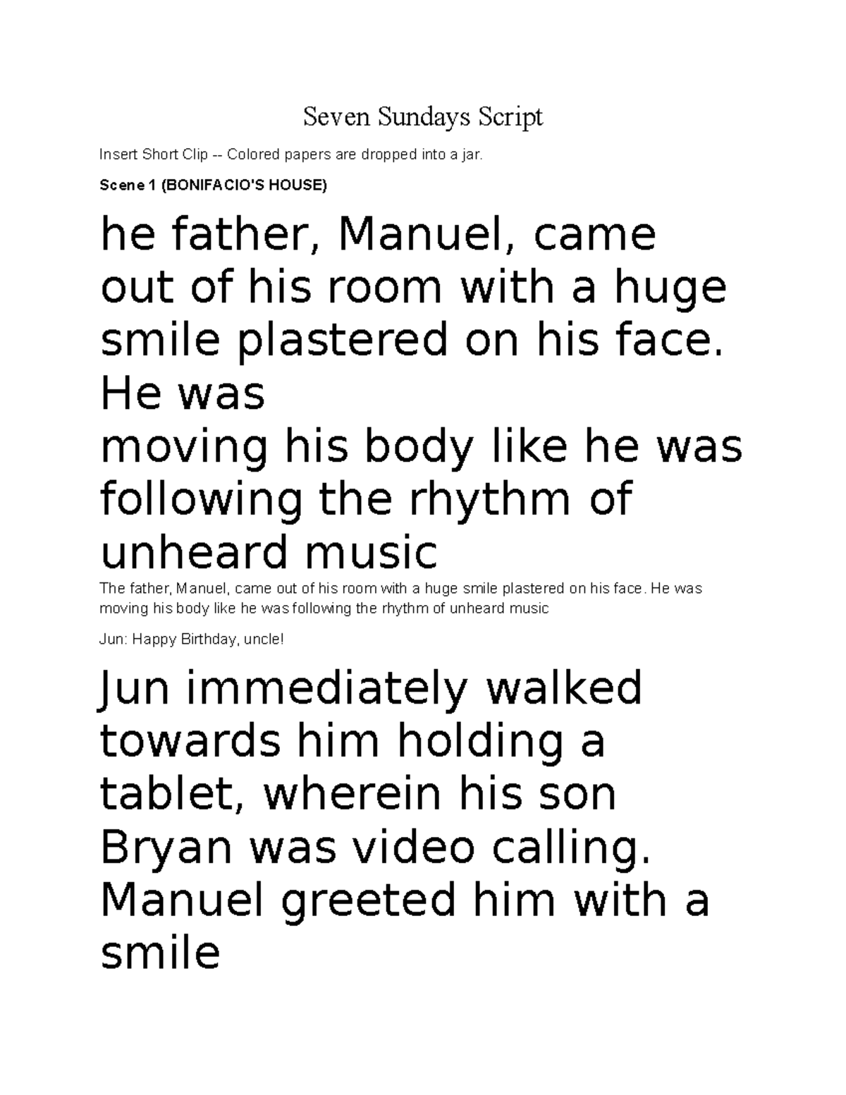 Seven Sundays Script - Final Version of Bonifacio Family Story - Studocu