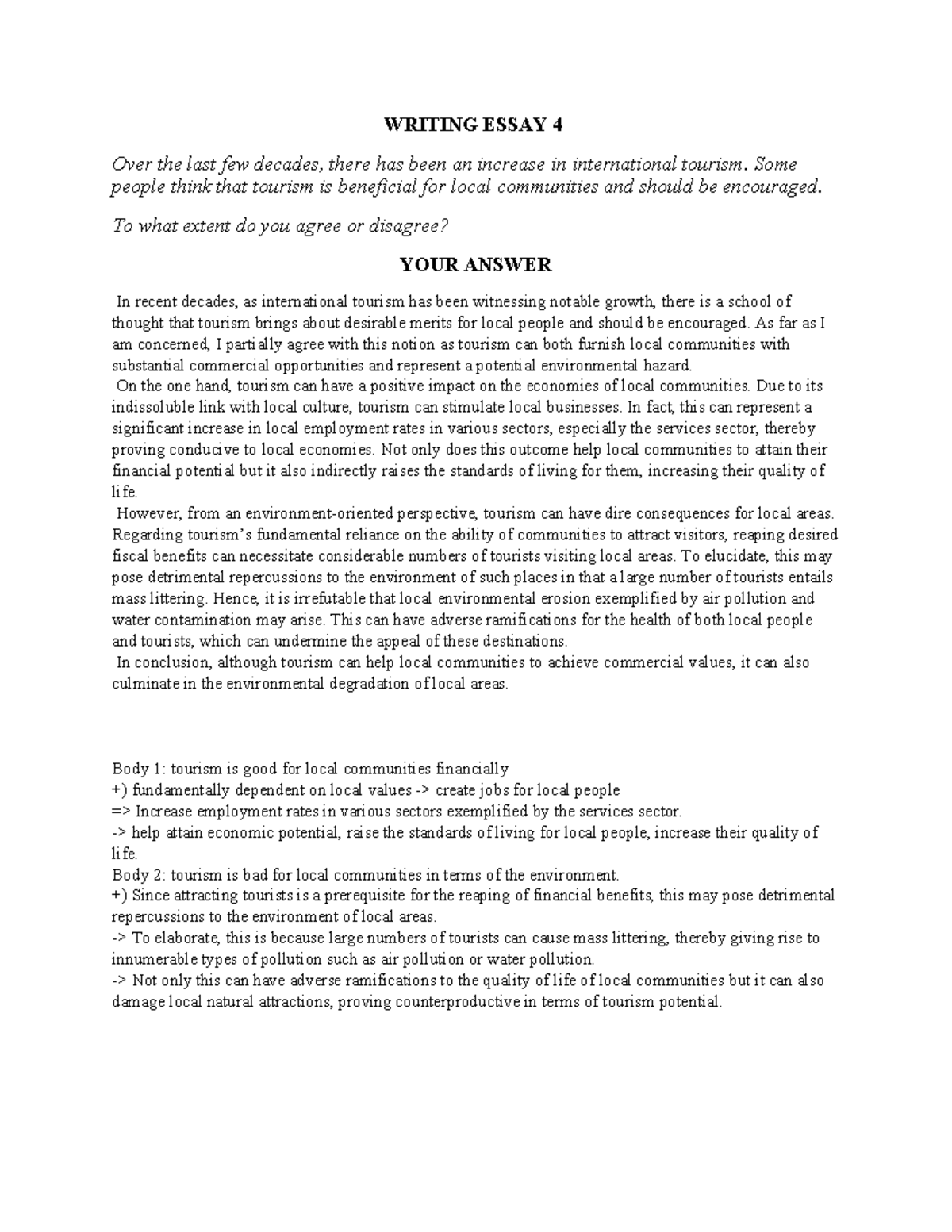 Writing Essay 4: The Impact of Tourism on Local Communities - Studocu