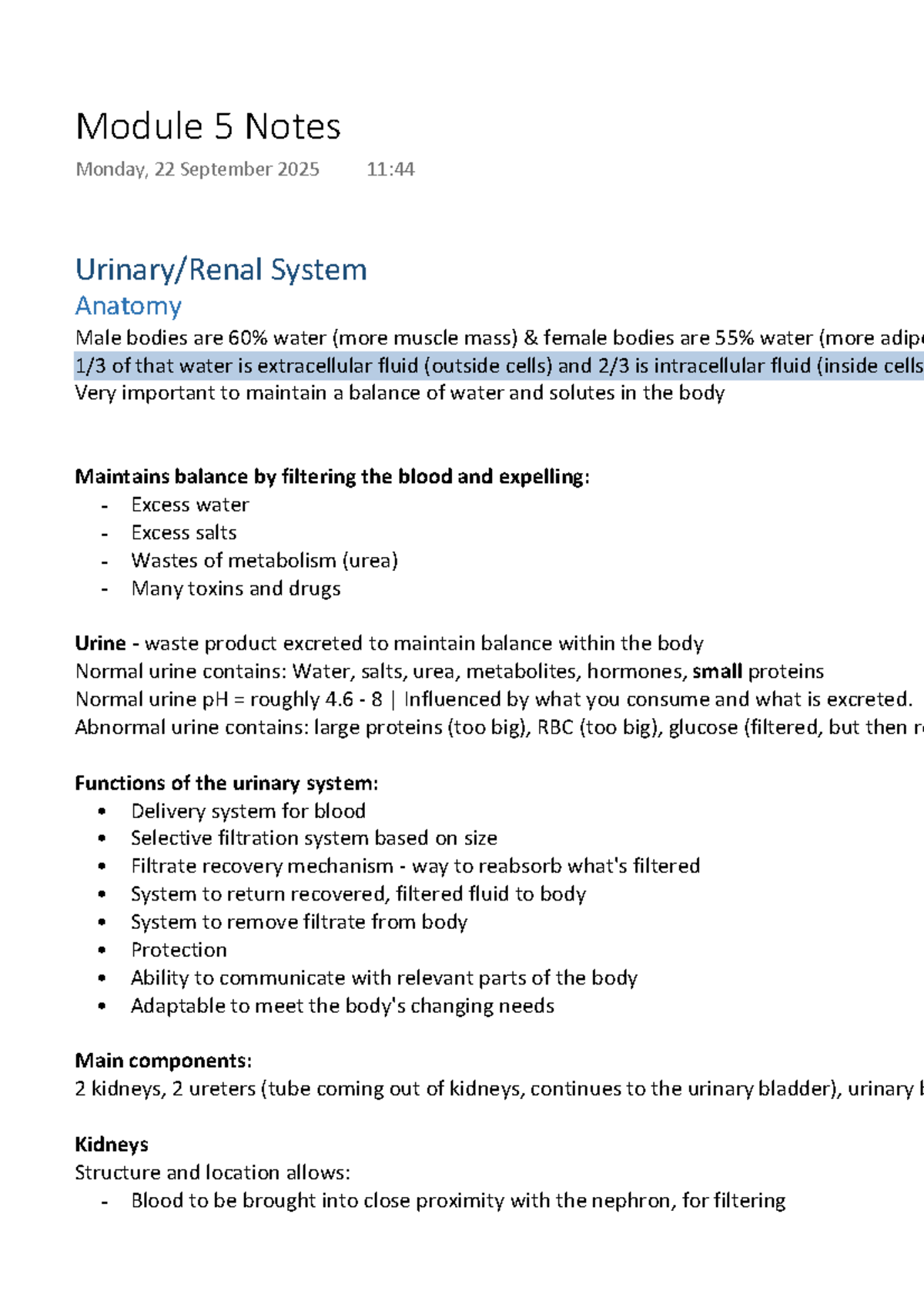 Module 5 Notes: System Anatomy of the Urinary System - Studocu