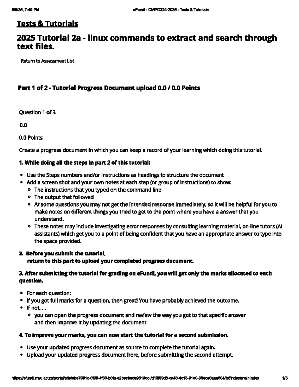 Linux Commands Tutorial 2A: Progress Document for eFundi - Studocu