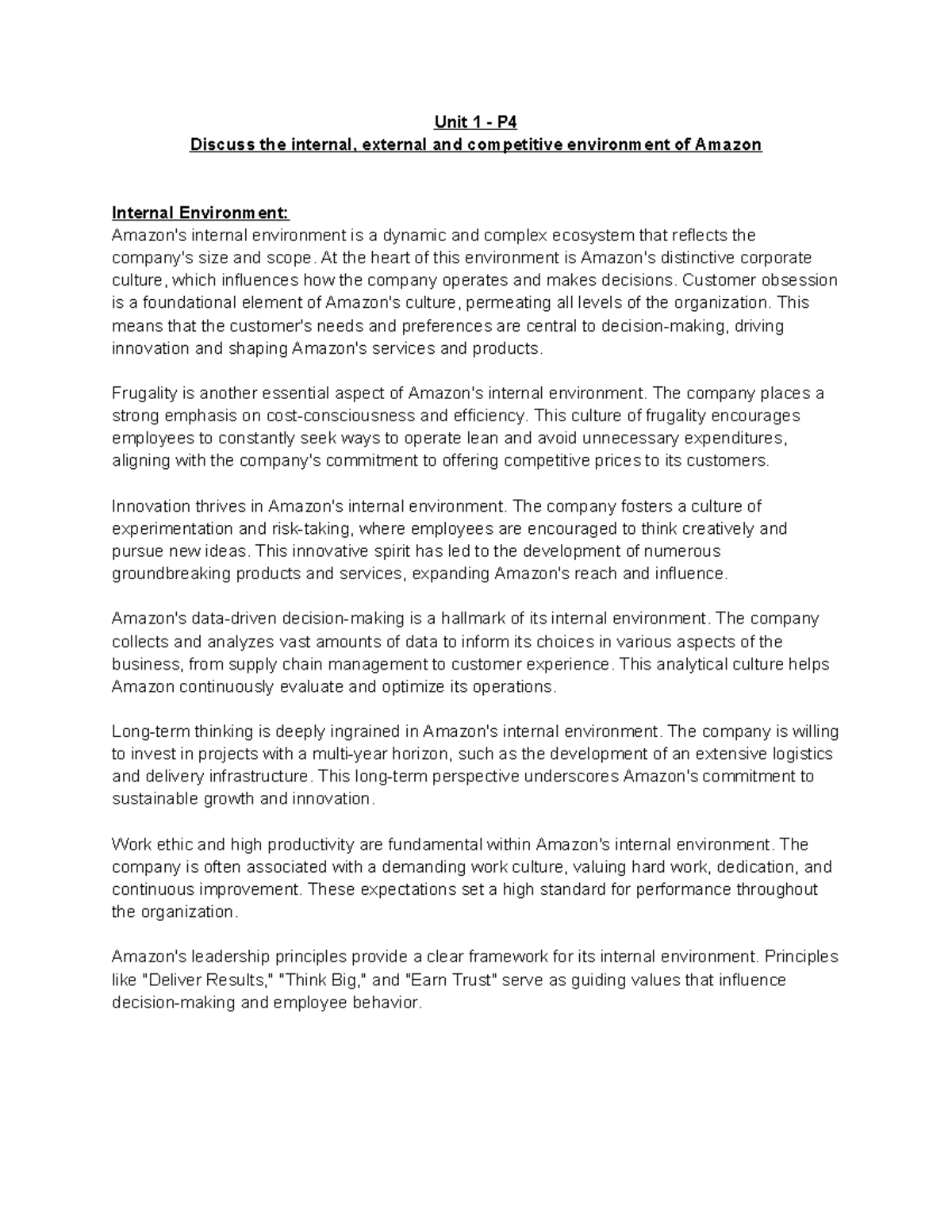 Amazon's Internal, External, and Competitive Environment - Unit 1 P4(3 ...