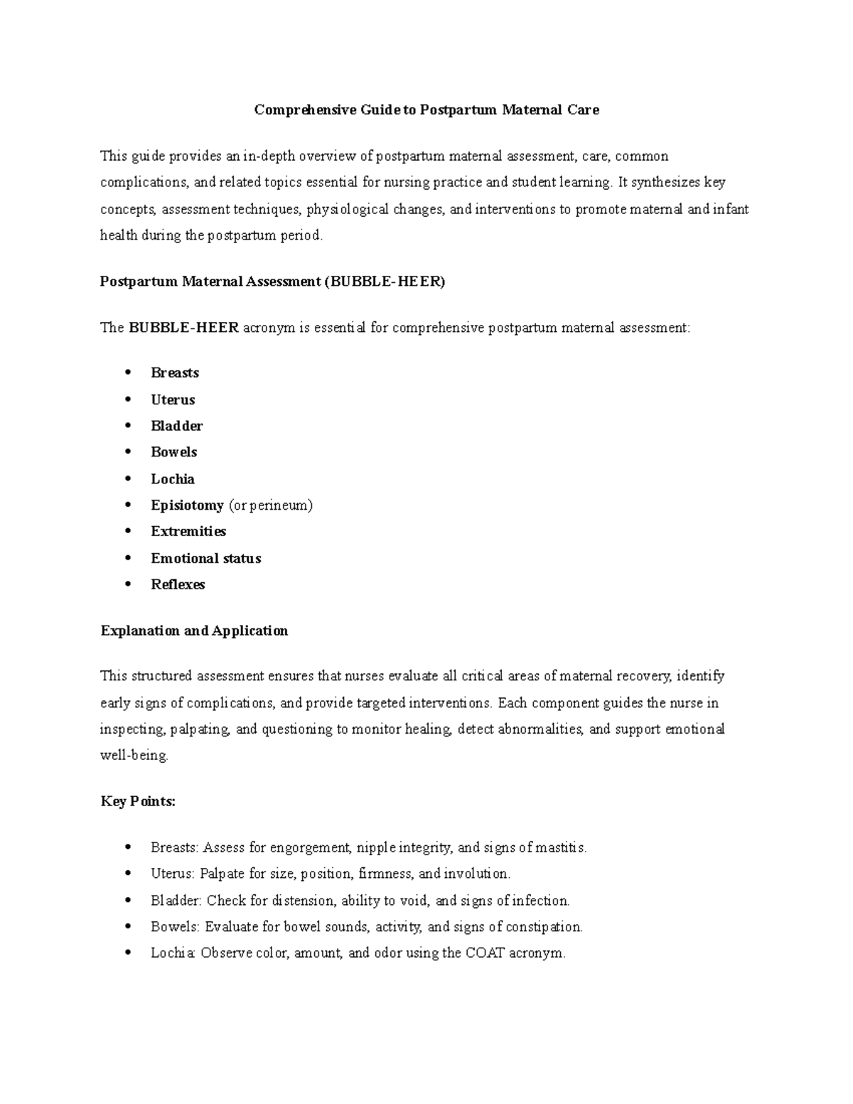 Comprehensive Guide to Postpartum Maternal Care (NURS 101) - Studocu
