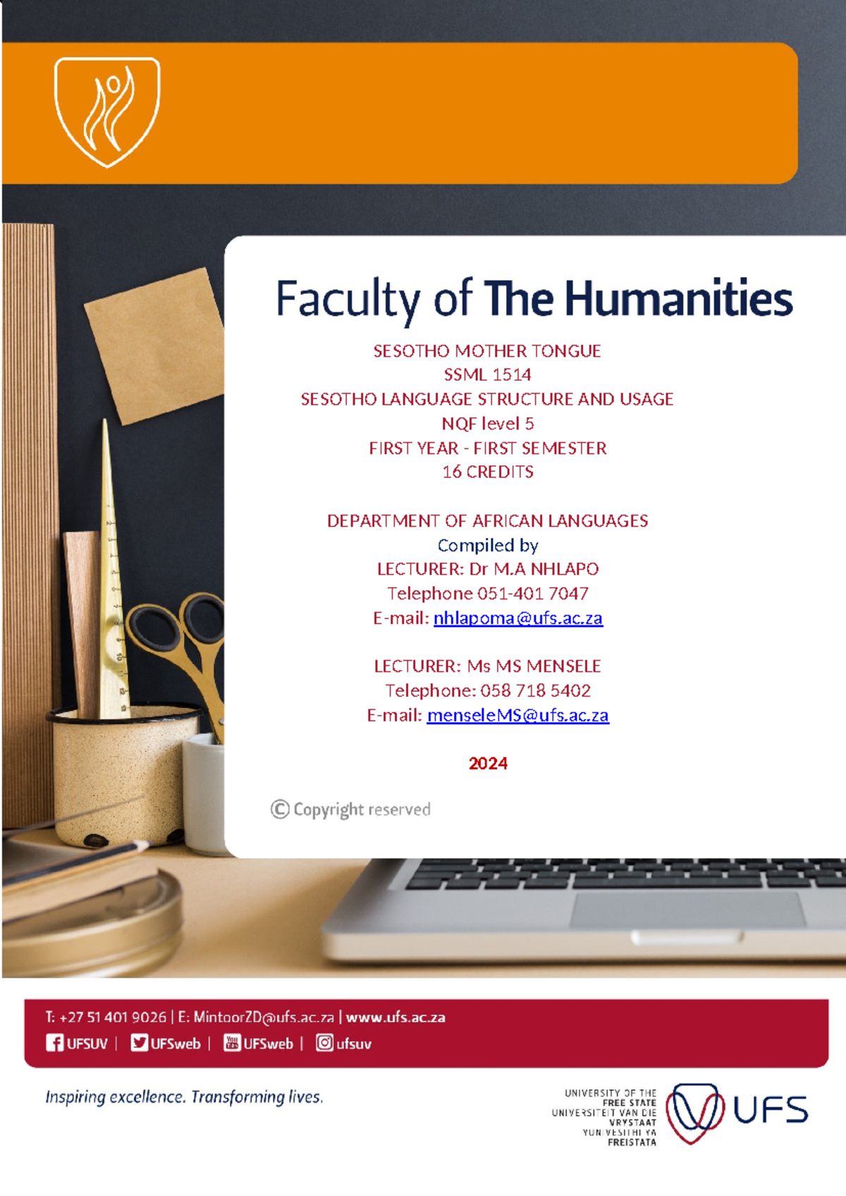 Study Guide SSML1514: Sesotho Language Structure & Usage - 2024 - Studocu