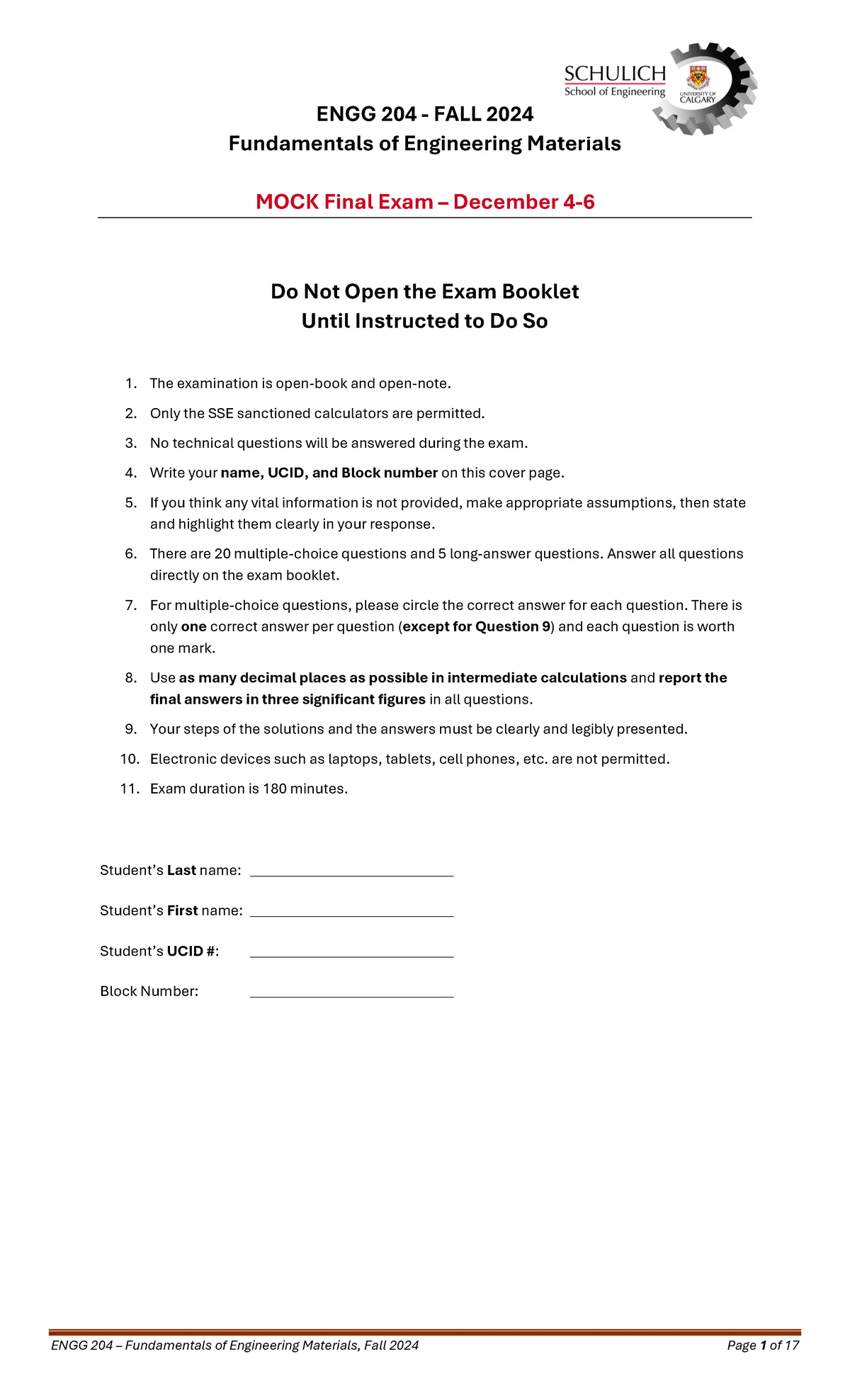 ENGG 204 FALL 2024 Midterm Exam Solutions - Fundamentals of Engineering ...