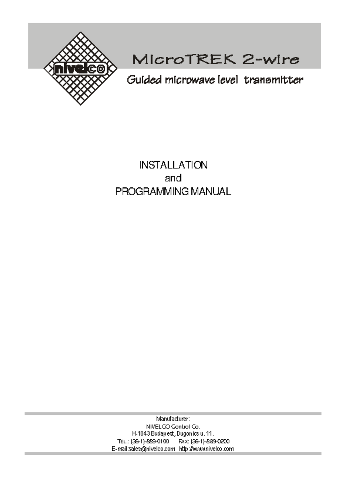 Nivelco MicroTREK 2-Wire Level Gauge Installation & Programming Manual ...