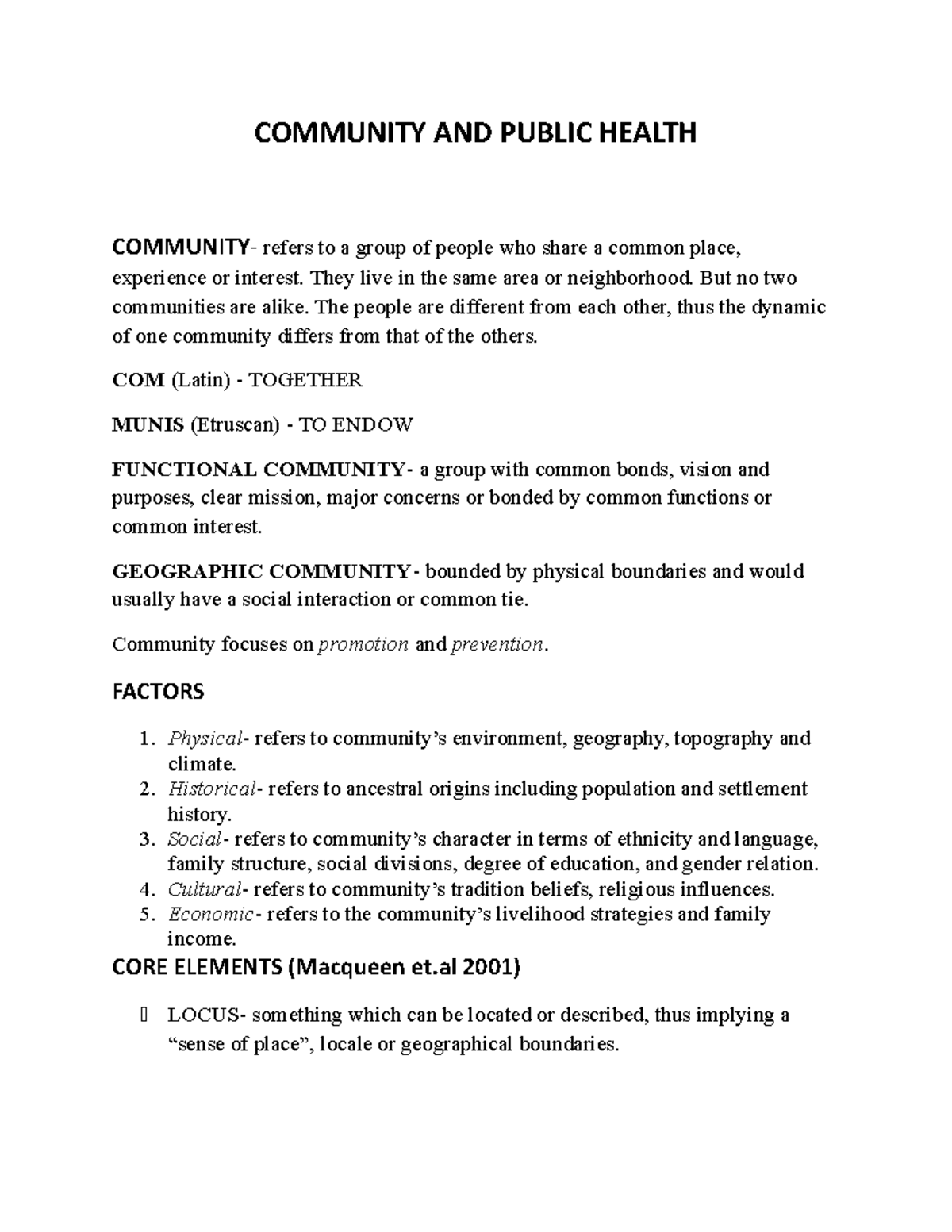CPH 101: Comprehensive Community and Public Health Lab Notes - Studocu