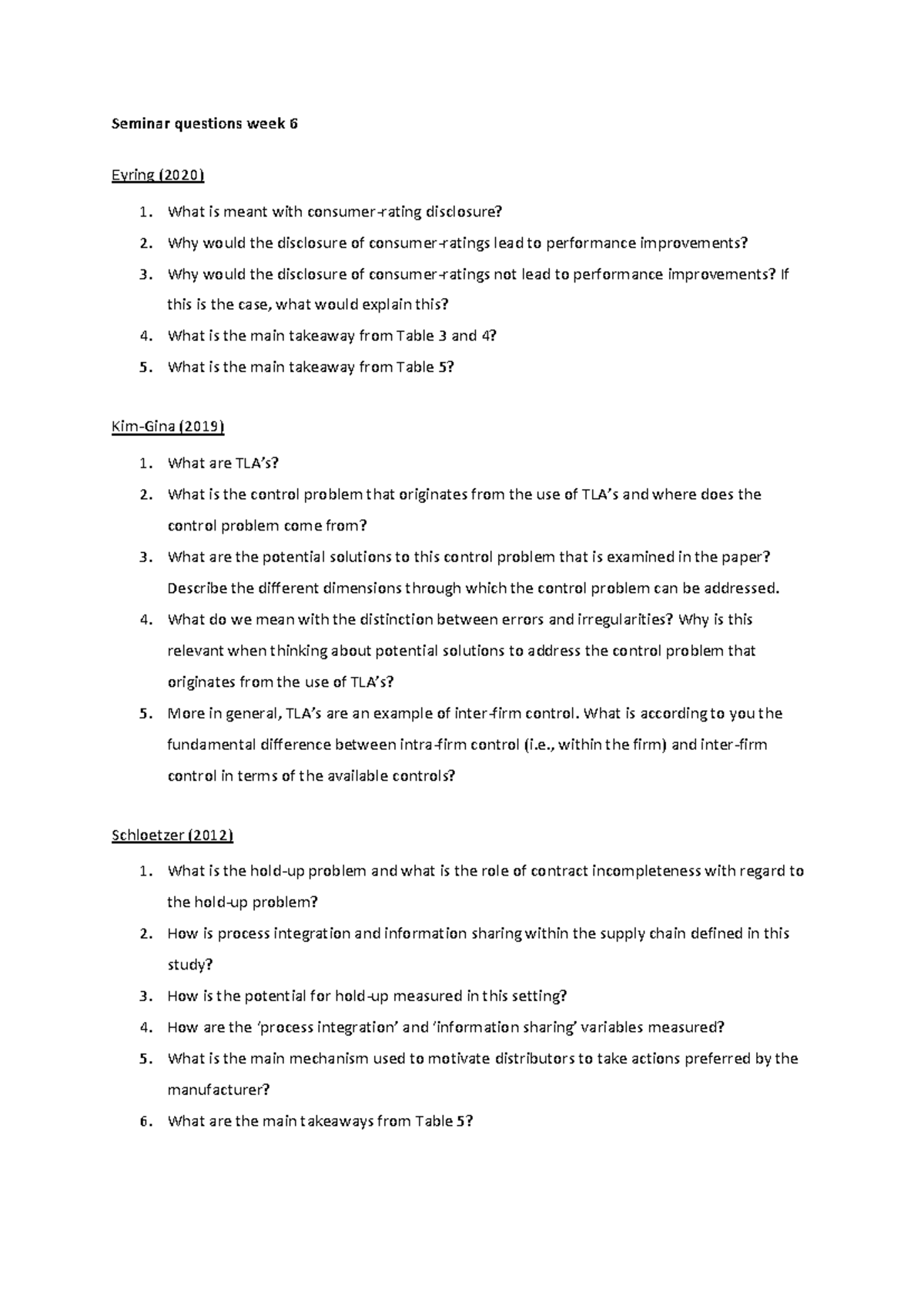 Week 6 Seminar Questions: Consumer Ratings and TLA9s Discussion ...
