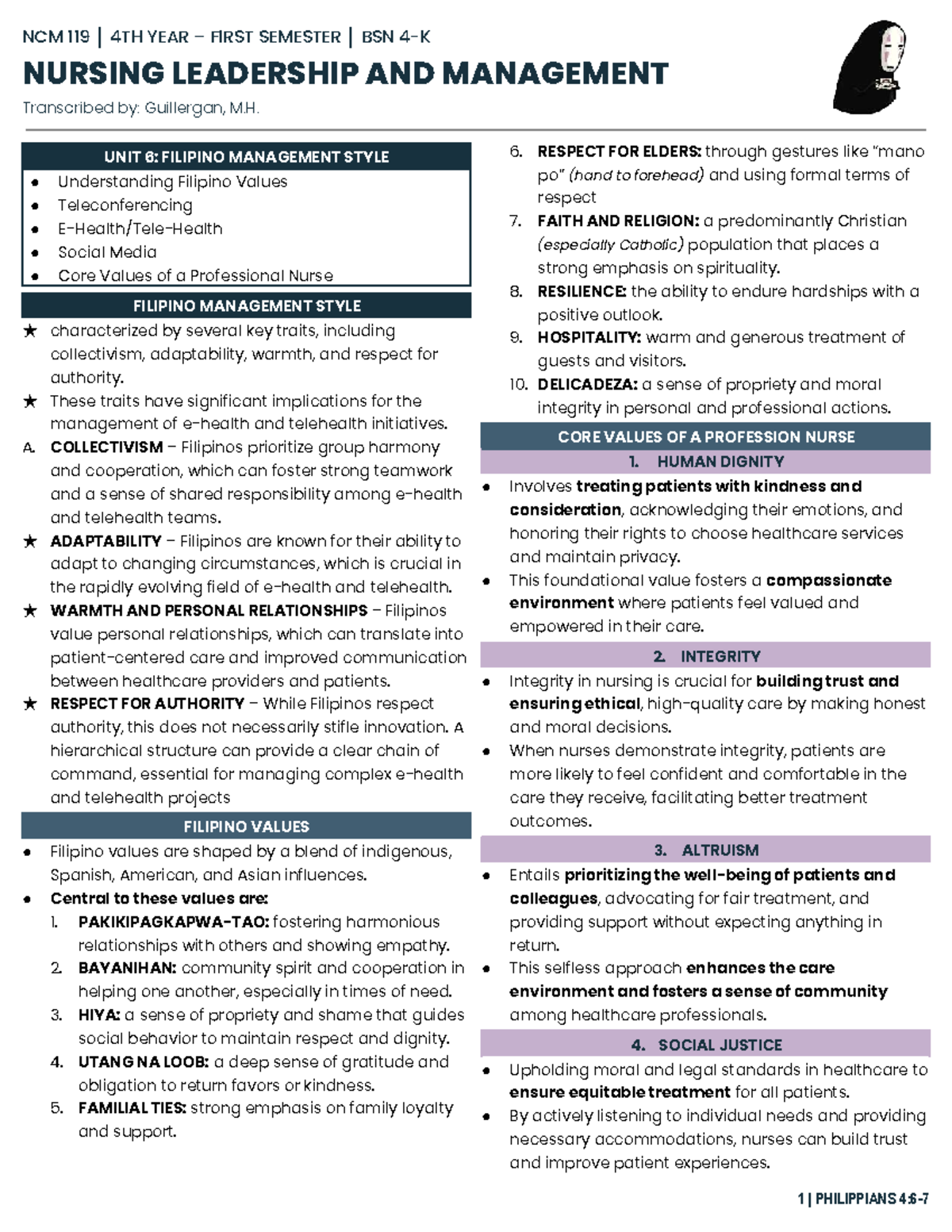 Core Values of Nursing in Filipino Culture: NCM 119 Leadership Insights ...