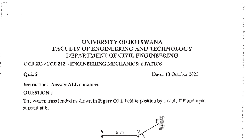 CCB 232 Engineering Mechanics: Statics Quiz 2 Questions & Solutions ...