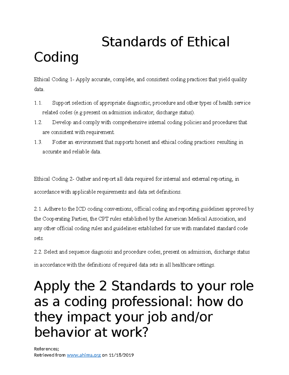 Ethical Coding Standards for Health Services (HIM 101) - Studocu