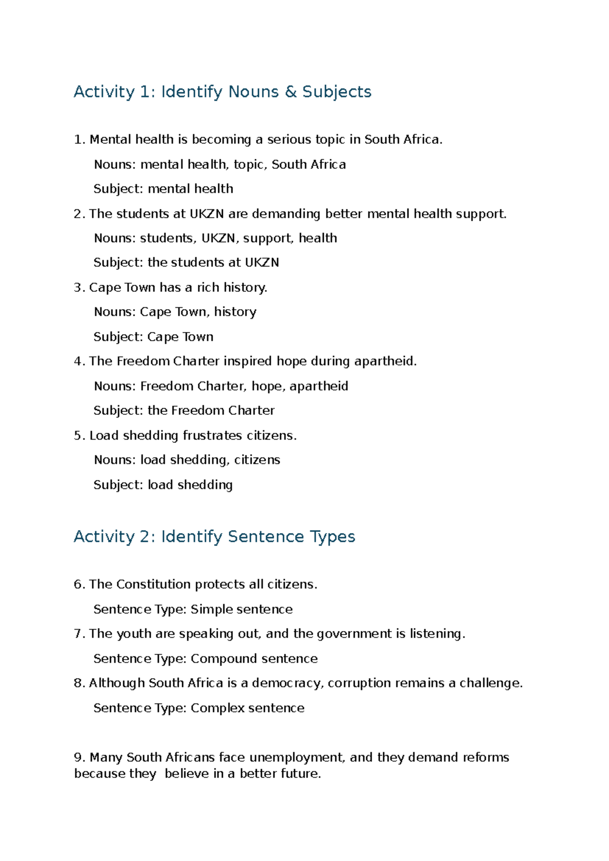 ACLE101 PRAC - Noun and Sentence Type Identification Solutions - Studocu