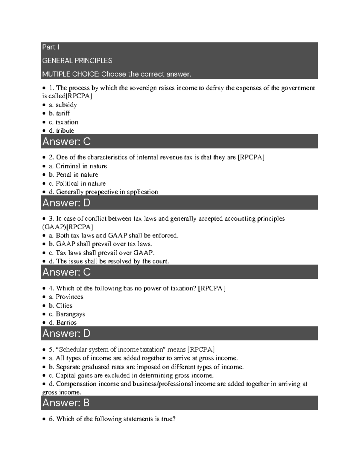 TAX QUIZ - Tax quiz for income taxation 2021 rex babggawan - Part 1 ...