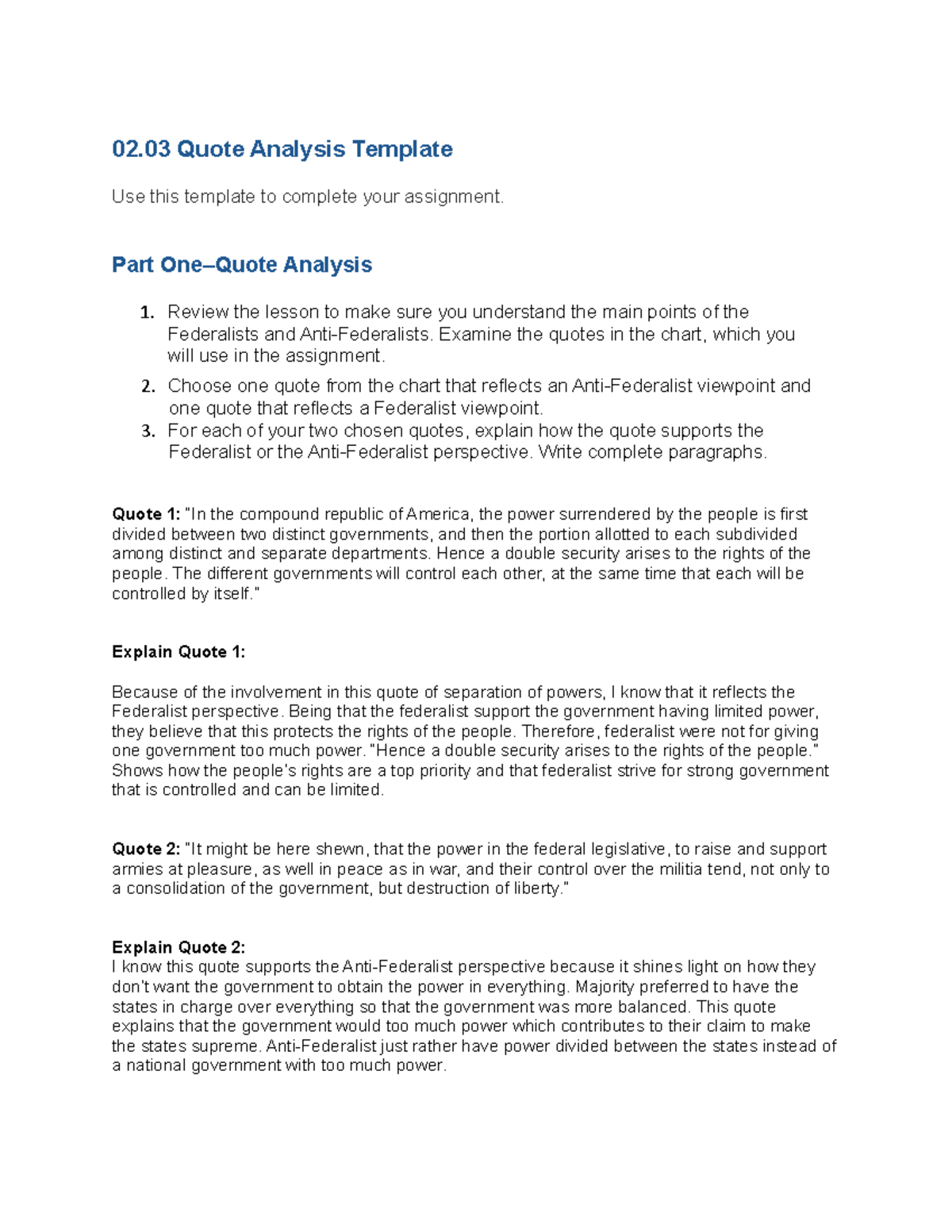 2.03 g - English assignment. - 02 Quote Analysis Template Use this ...